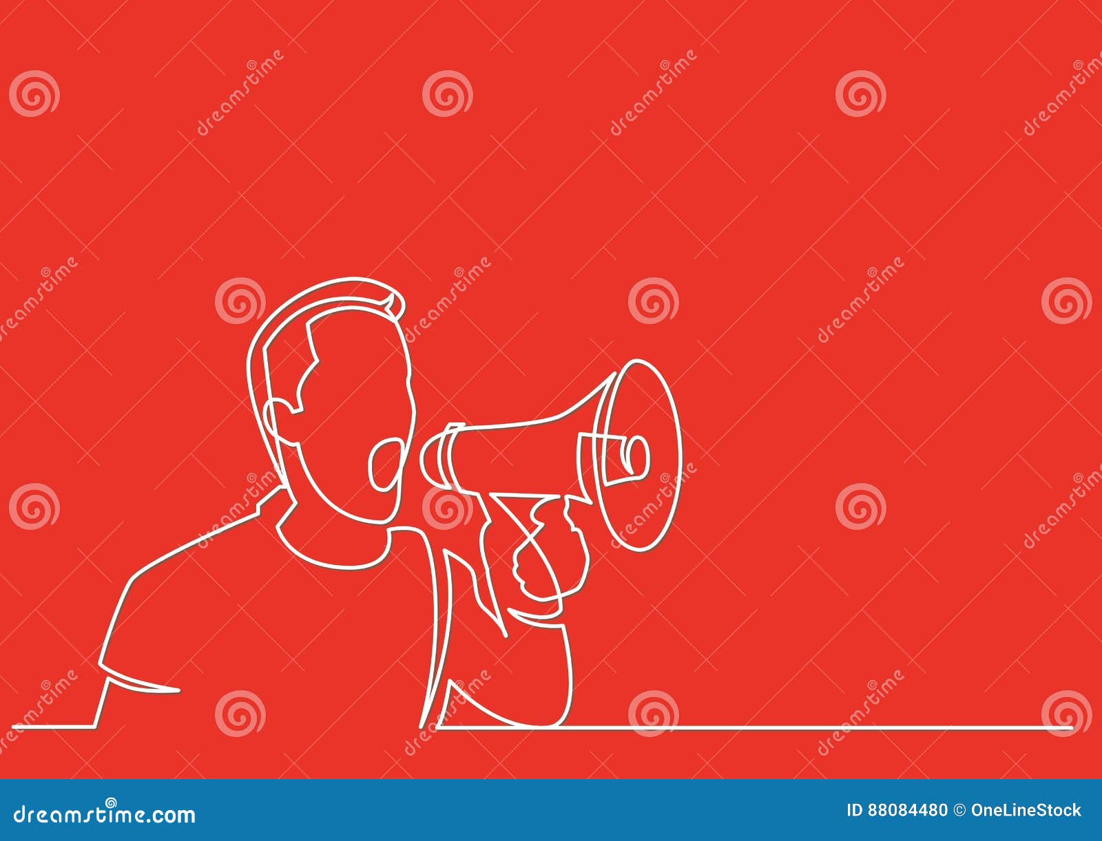 Continuous Line Drawing Of Man Screaming On Megaphone Vector ...