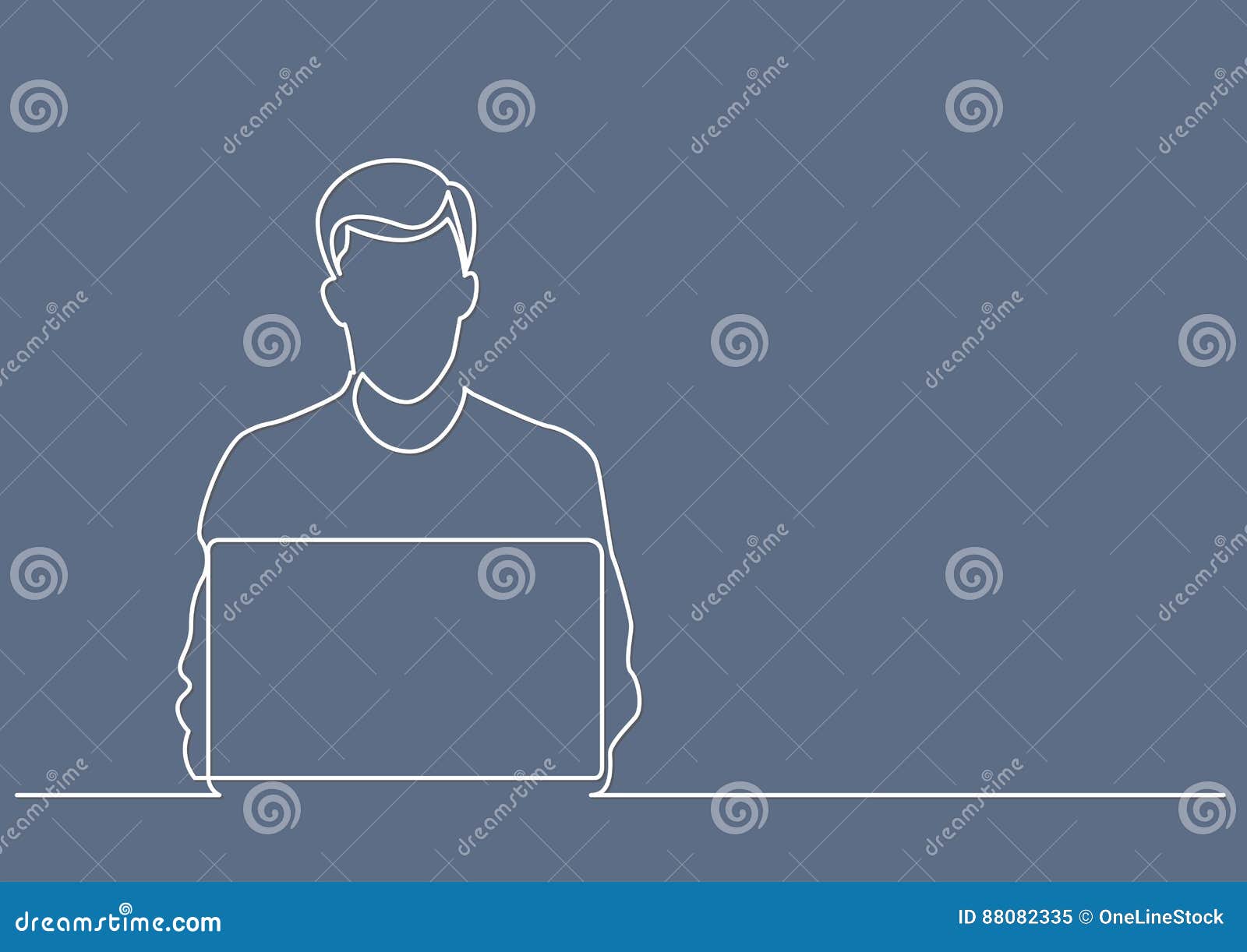 Continuous Line Drawing of Man Sitting Behind Laptop Computer Stock ...