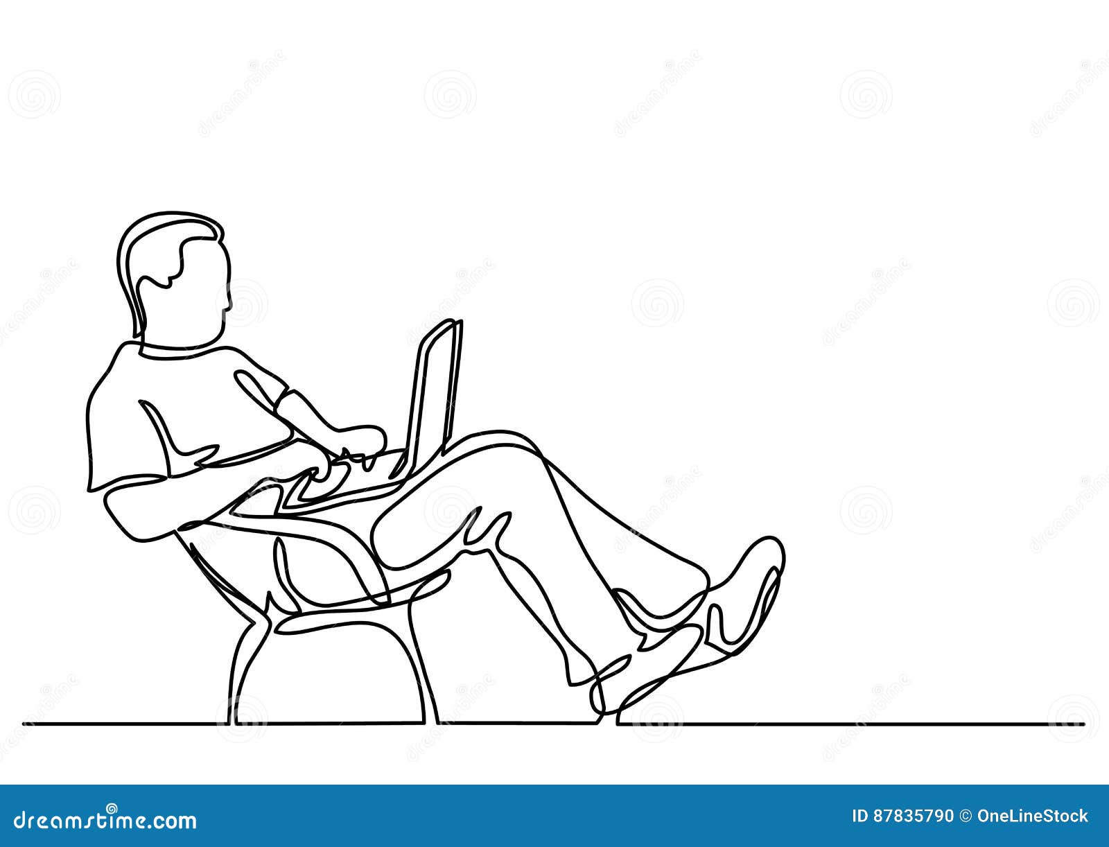 Continuous Line Drawing Of Man Sitting Working On Laptop Compute Vector ...