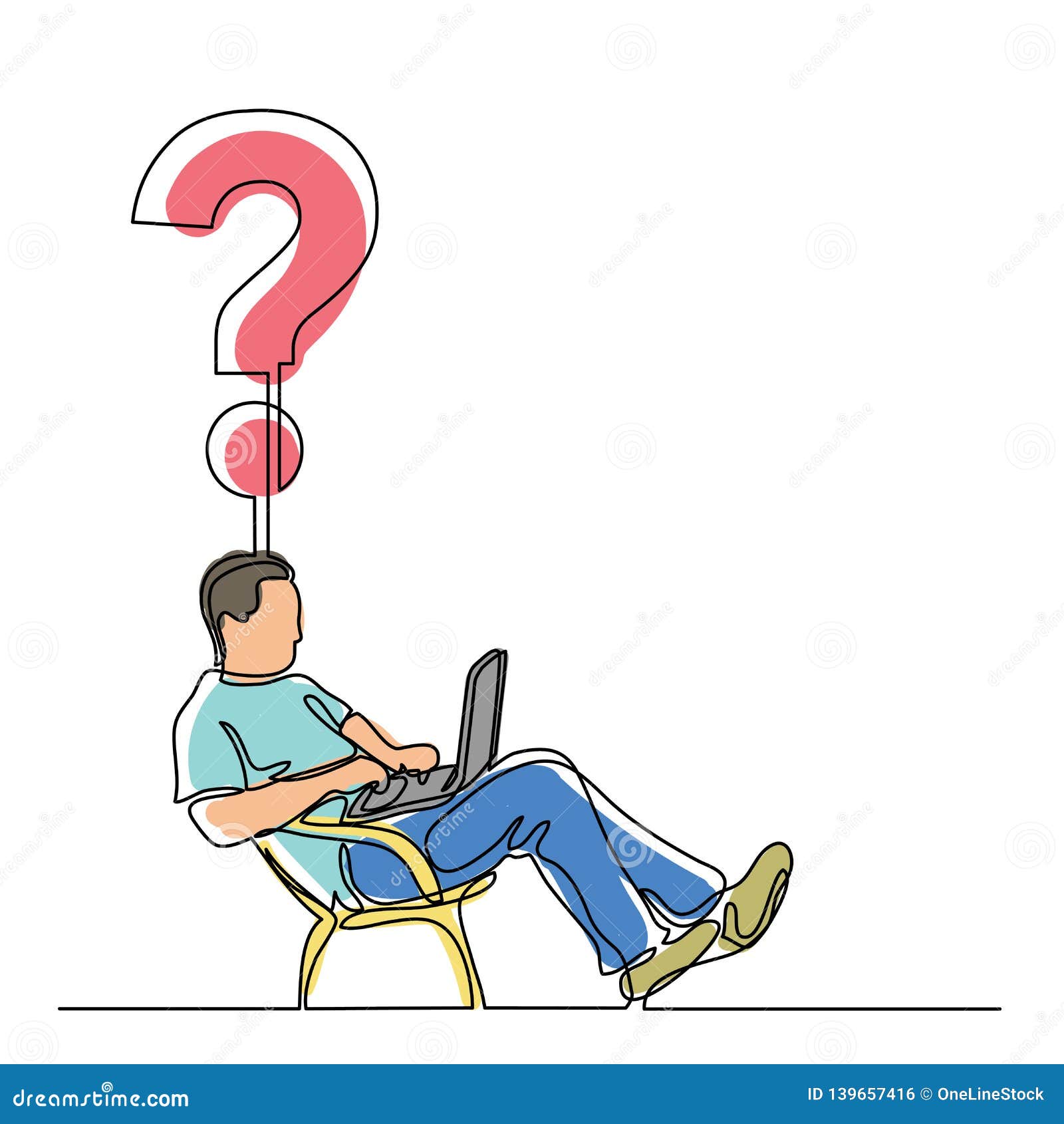 Continuous Line Drawing of Man Sitting Working on Laptop Computer on a ...