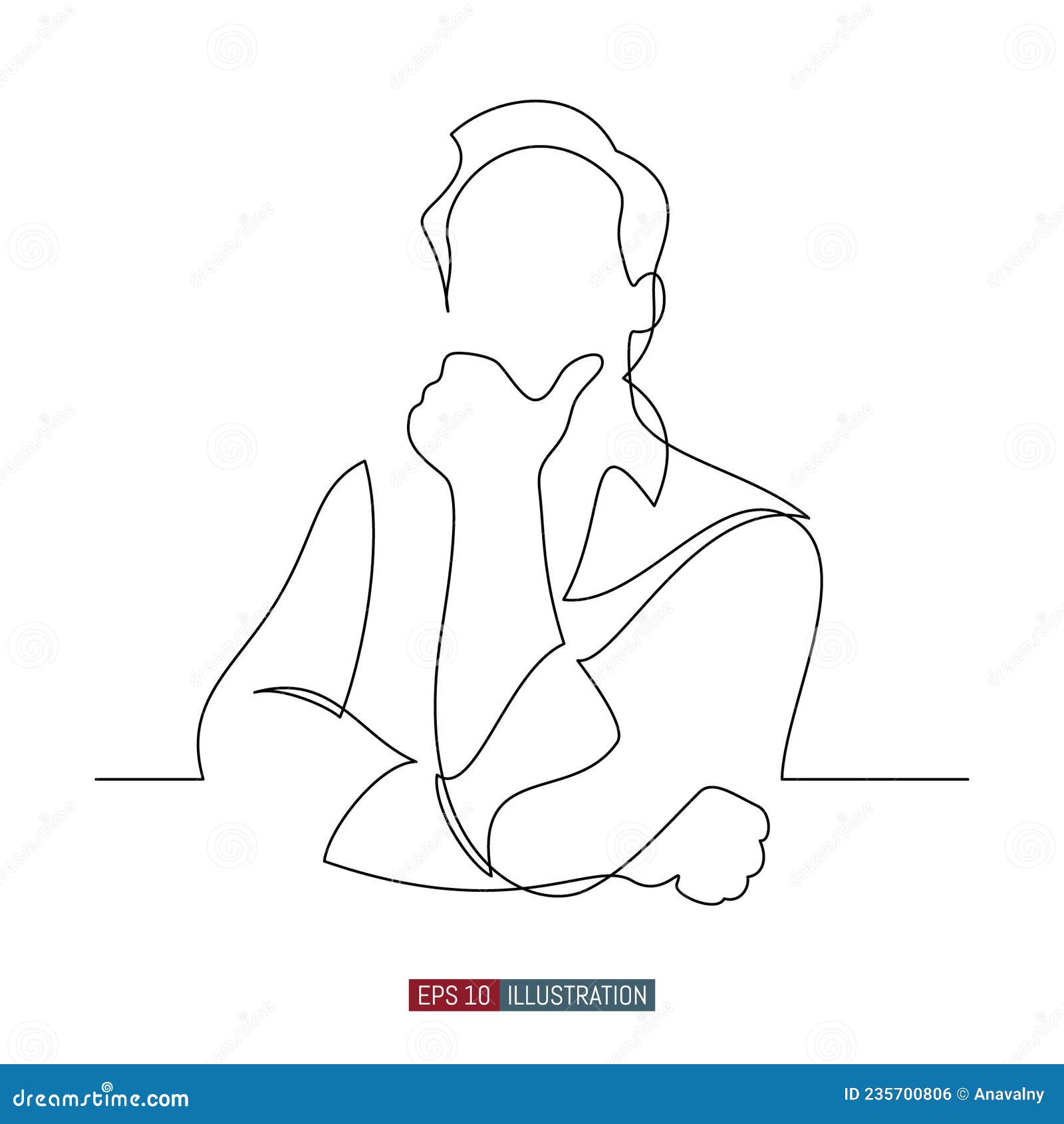 Continuous Line Drawing Of The Man Stands And Supports His Head With