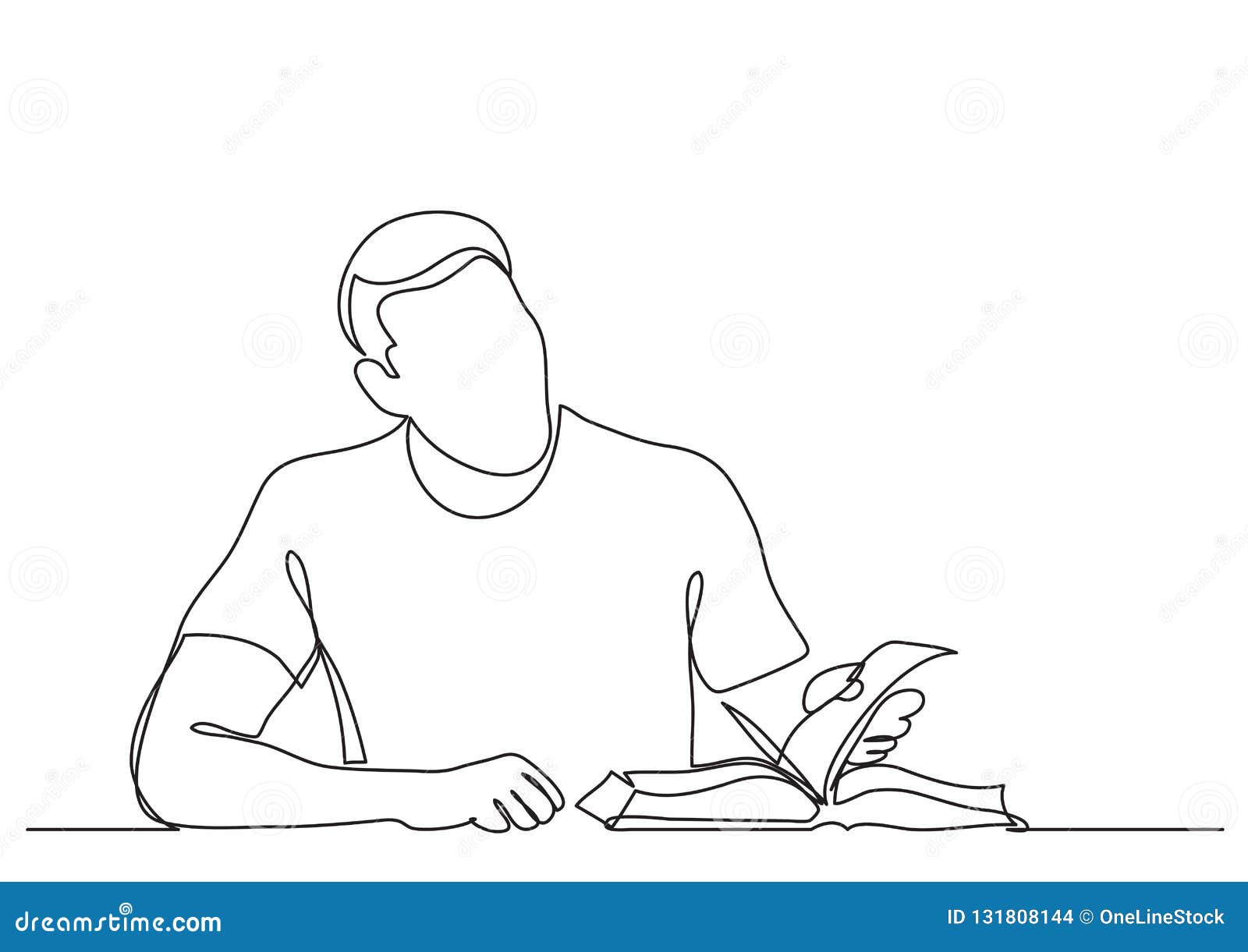 Continuous Line Drawing Of Man Studying Reading Book Vector ...