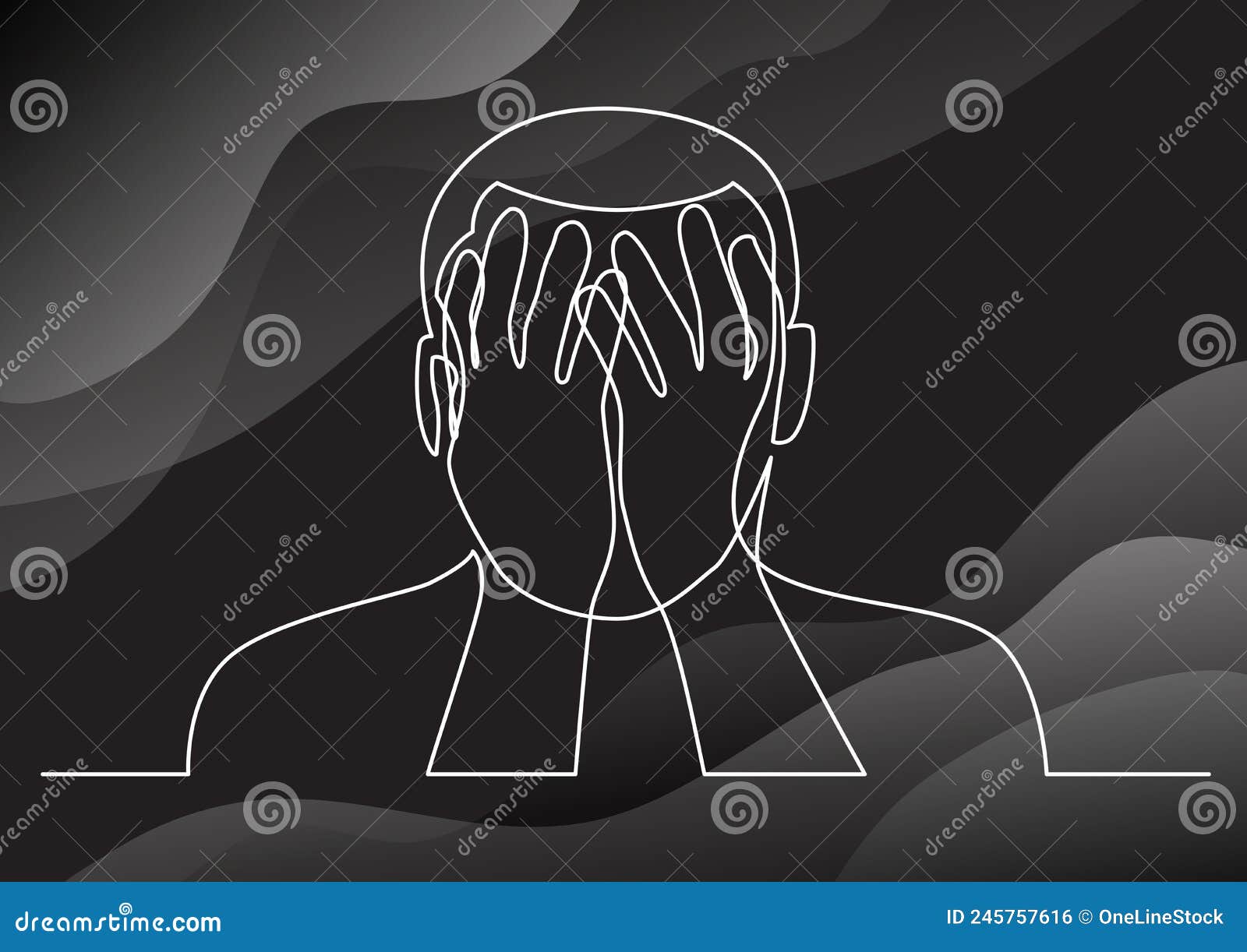 Continuous Line Drawing of Man Suffering from Depression Stock Vector ...