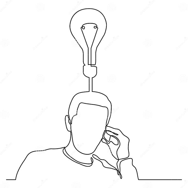 Continuous Line Drawing Of Man Talking On Cell Phone Thinking Ab Stock