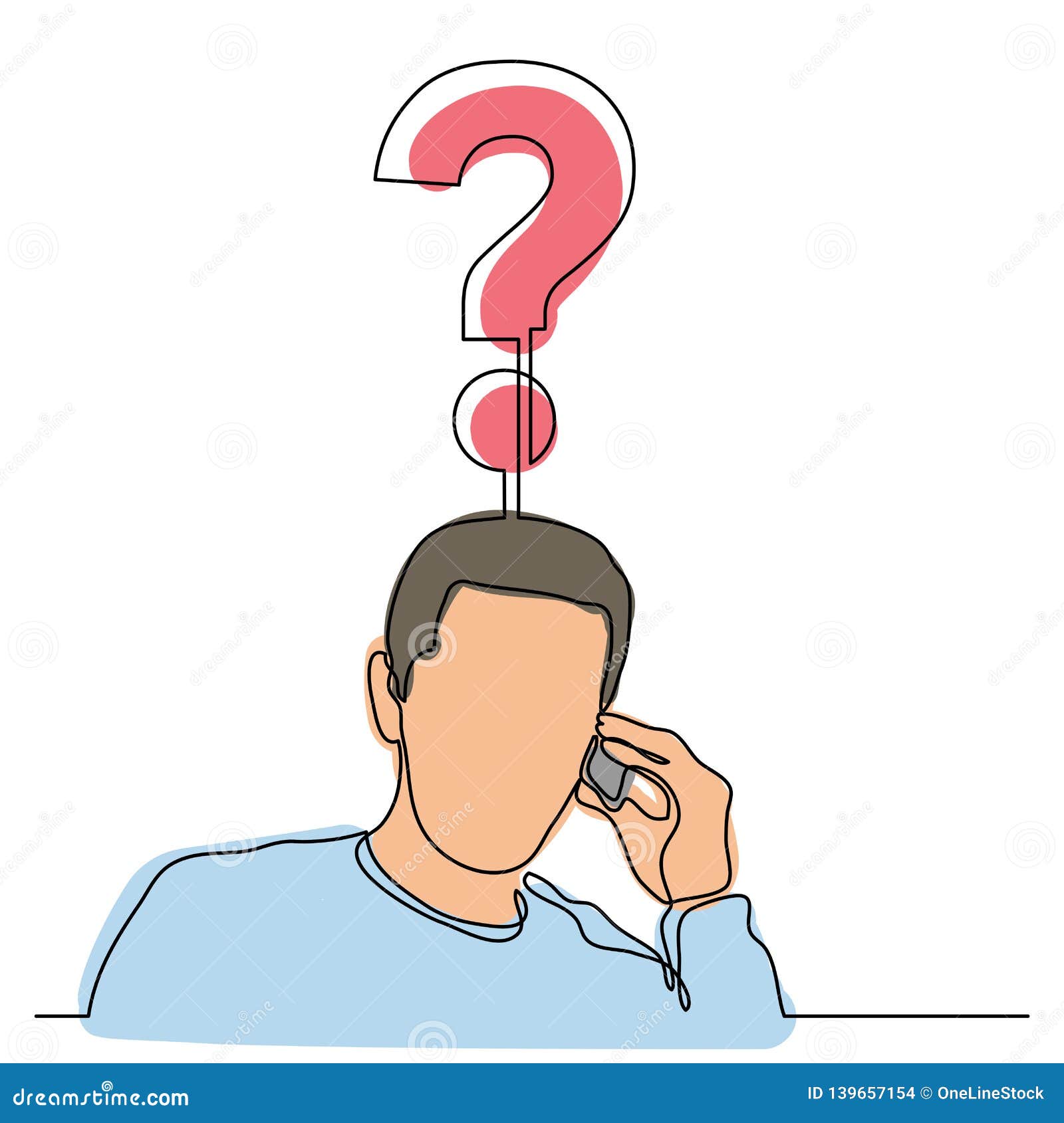 Continuous Line Drawing Of Man Talking On Cell Phone Thinking About