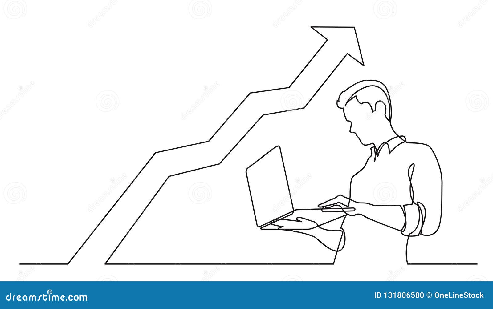Continuous Line Drawing of Man Watching Laptop Computer Increasing ...