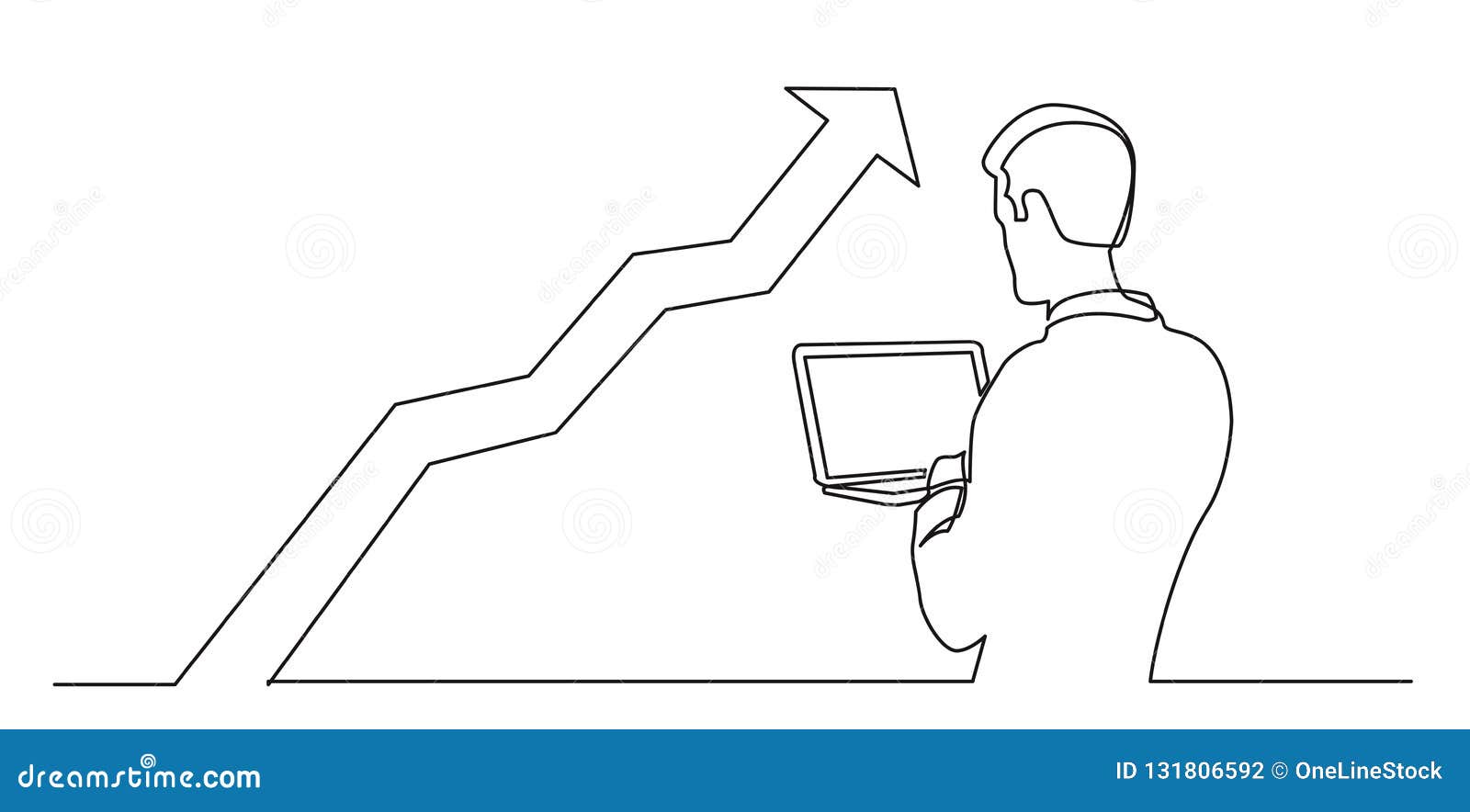 Continuous Line Drawing of Man Watching Laptop Computer at Increasing ...