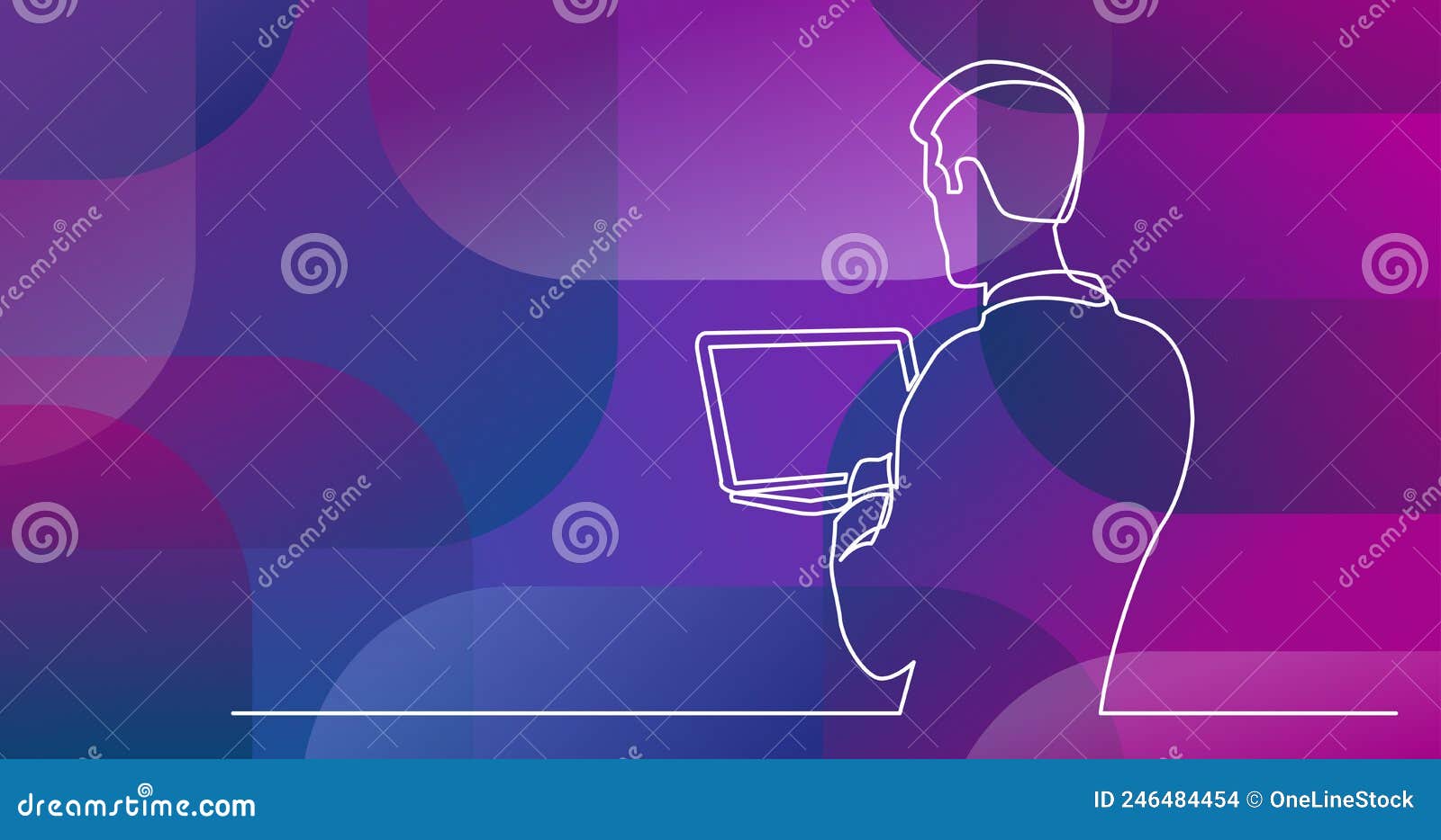 Continuous Line Drawing of Man Watching Laptop Computer Stock Vector ...