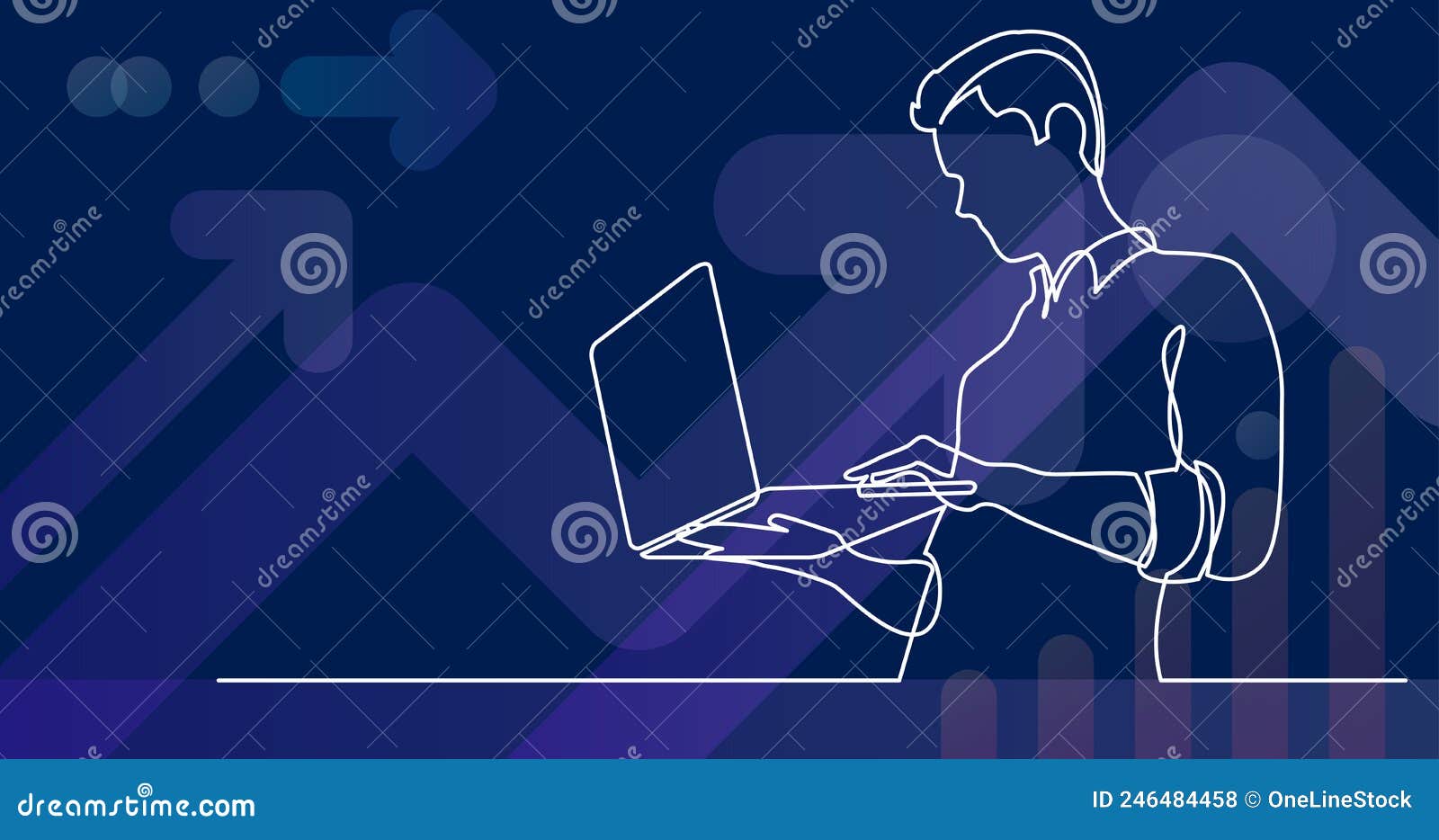 Continuous Line Drawing of Man Watching Laptop Computer Stock Vector ...