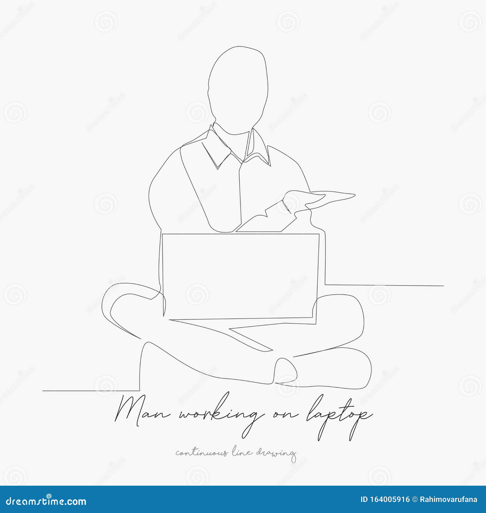 Continuous Line Drawing. Man Working on Laptop. Simple Vector ...