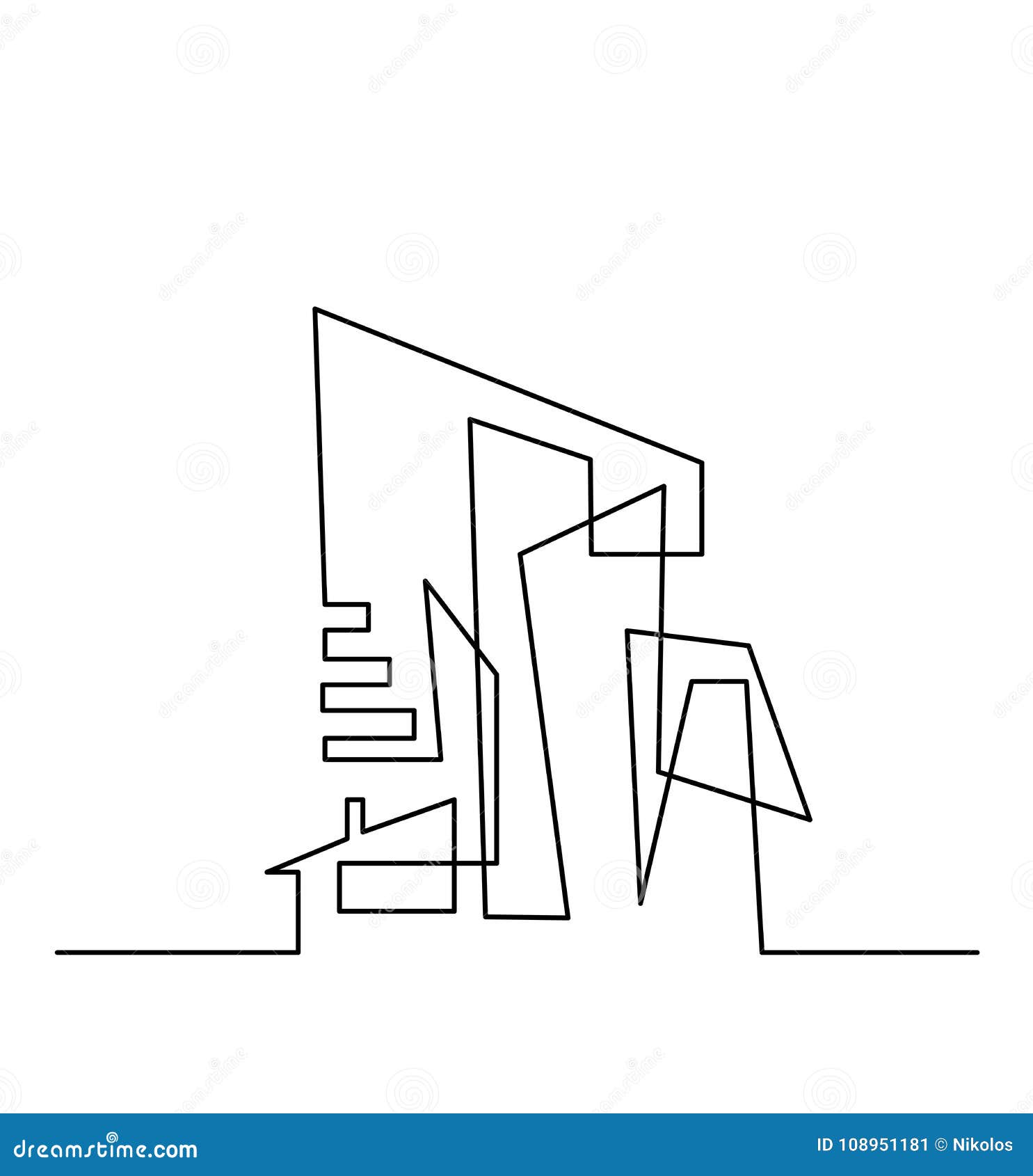 Continuous Line Drawing. Modern Building Construction Stock Vector ...