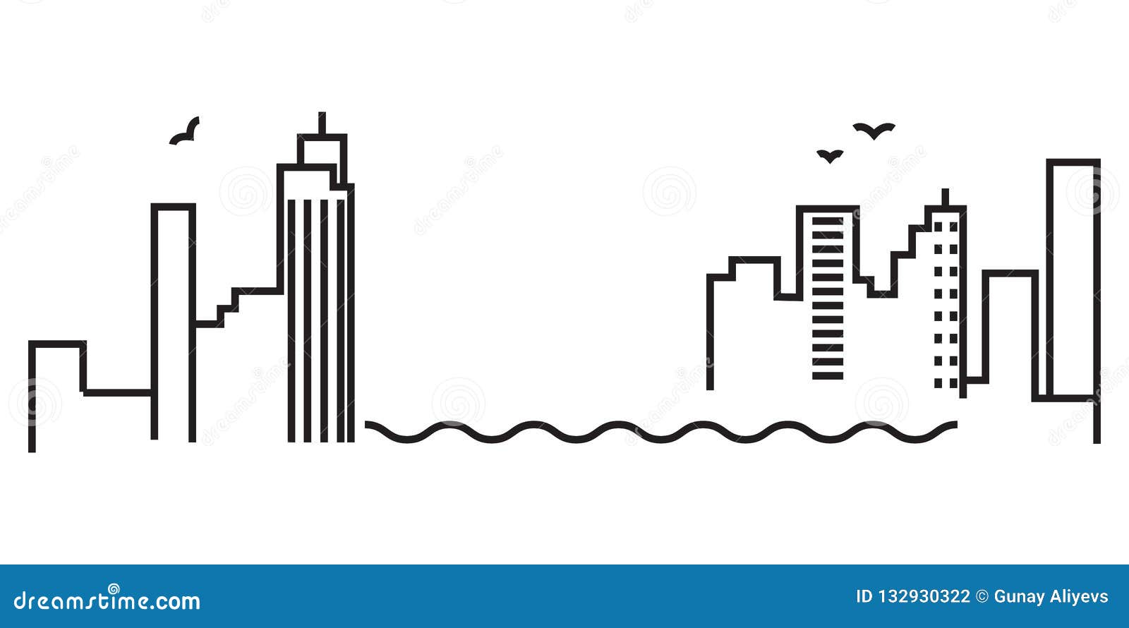Continuous Line Drawing of Modern City Skyline Stock Illustration ...