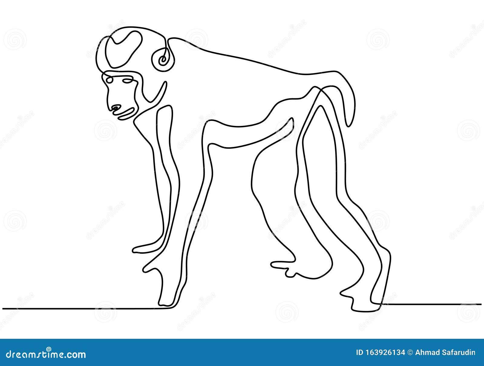 Continuous Line Drawing of Monkey Animal Vector. Hand Drawn Wildlife ...
