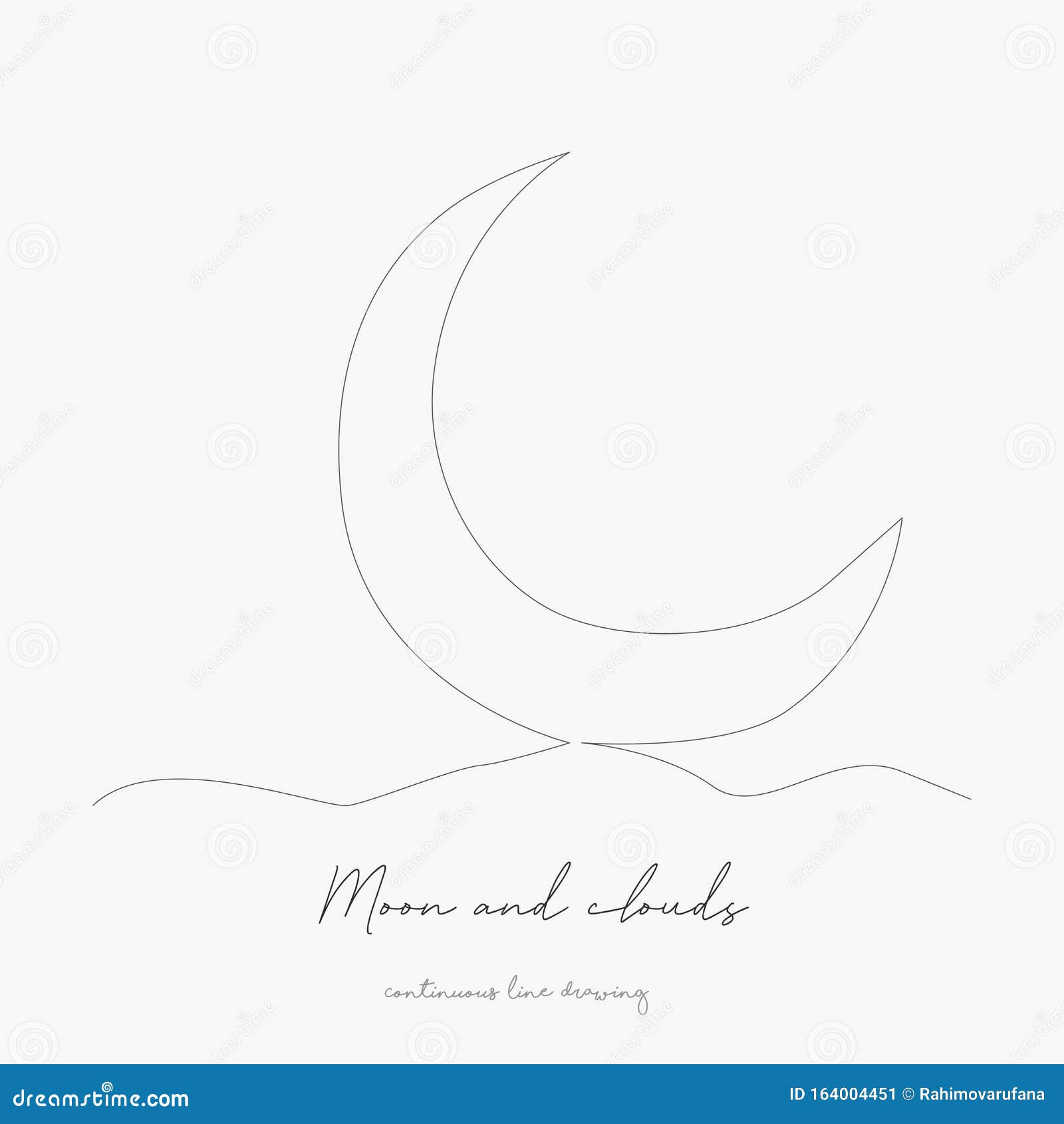 Continuous Line Drawing. Moon And Clouds. Simple Vector Illustration ...