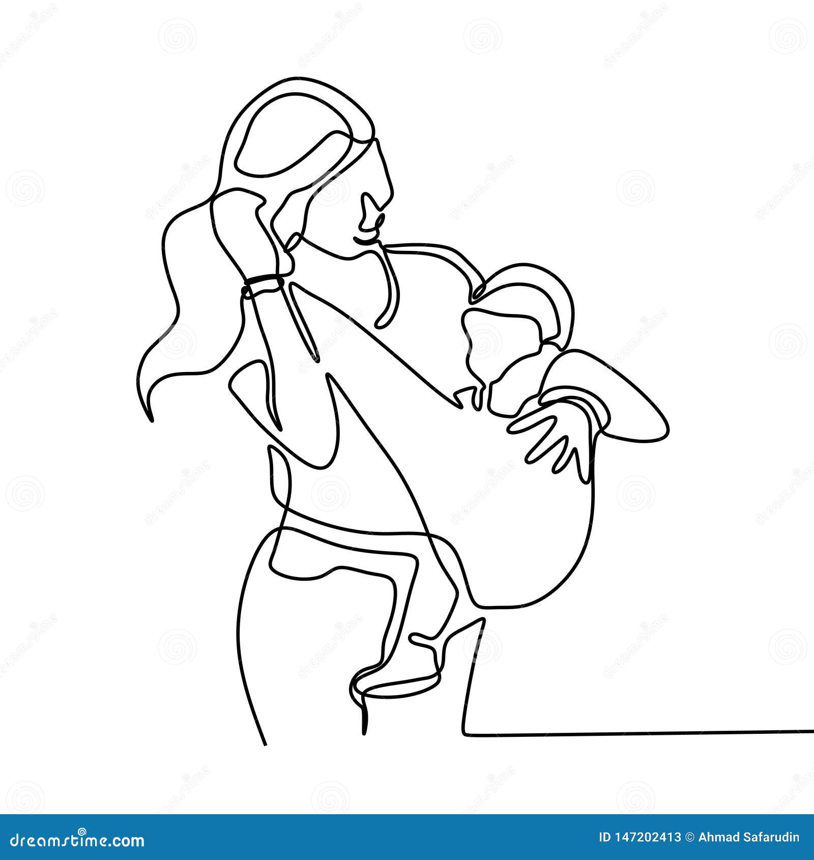 Continuous Line Drawing of Mother and Baby. Fashionable Mom Still Young ... Continuous Line Drawing of Mother and Baby. Fashionable Mom Still Young ...