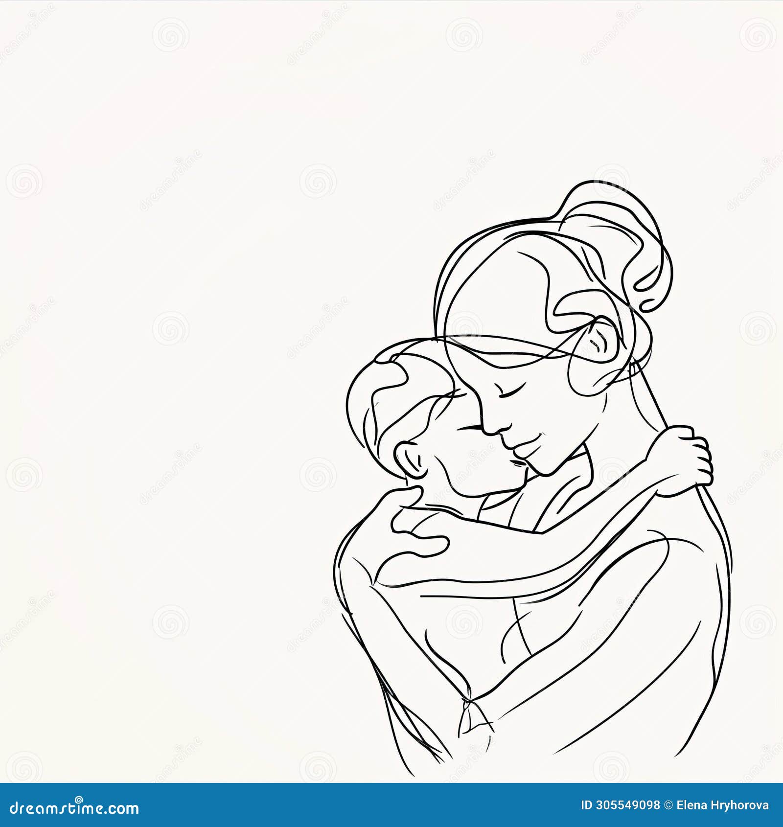 Continuous Line Drawing of a Mother Embracing Her Child, Both with ...