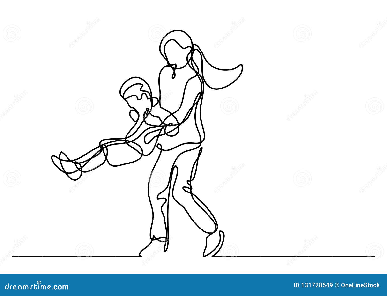 Continuous Line Drawing of Mother Playing with Son Stock Vector ... Continuous Line Drawing of Mother Playing with Son Stock Vector ...