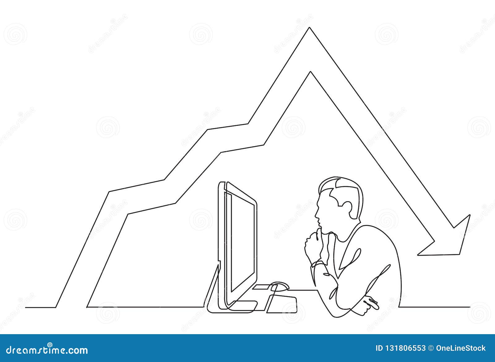 Continuous Line Drawing of Office Worker Concentrated Behind Computer ...