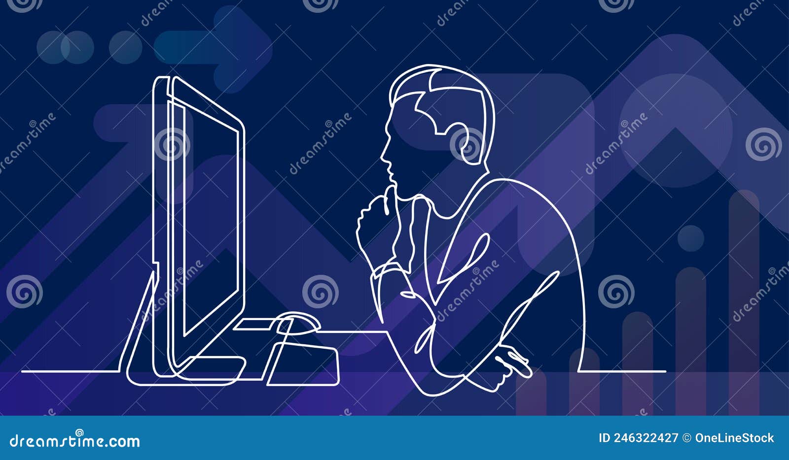 Continuous Line Drawing of Office Worker Concentrated Behind Computer ...
