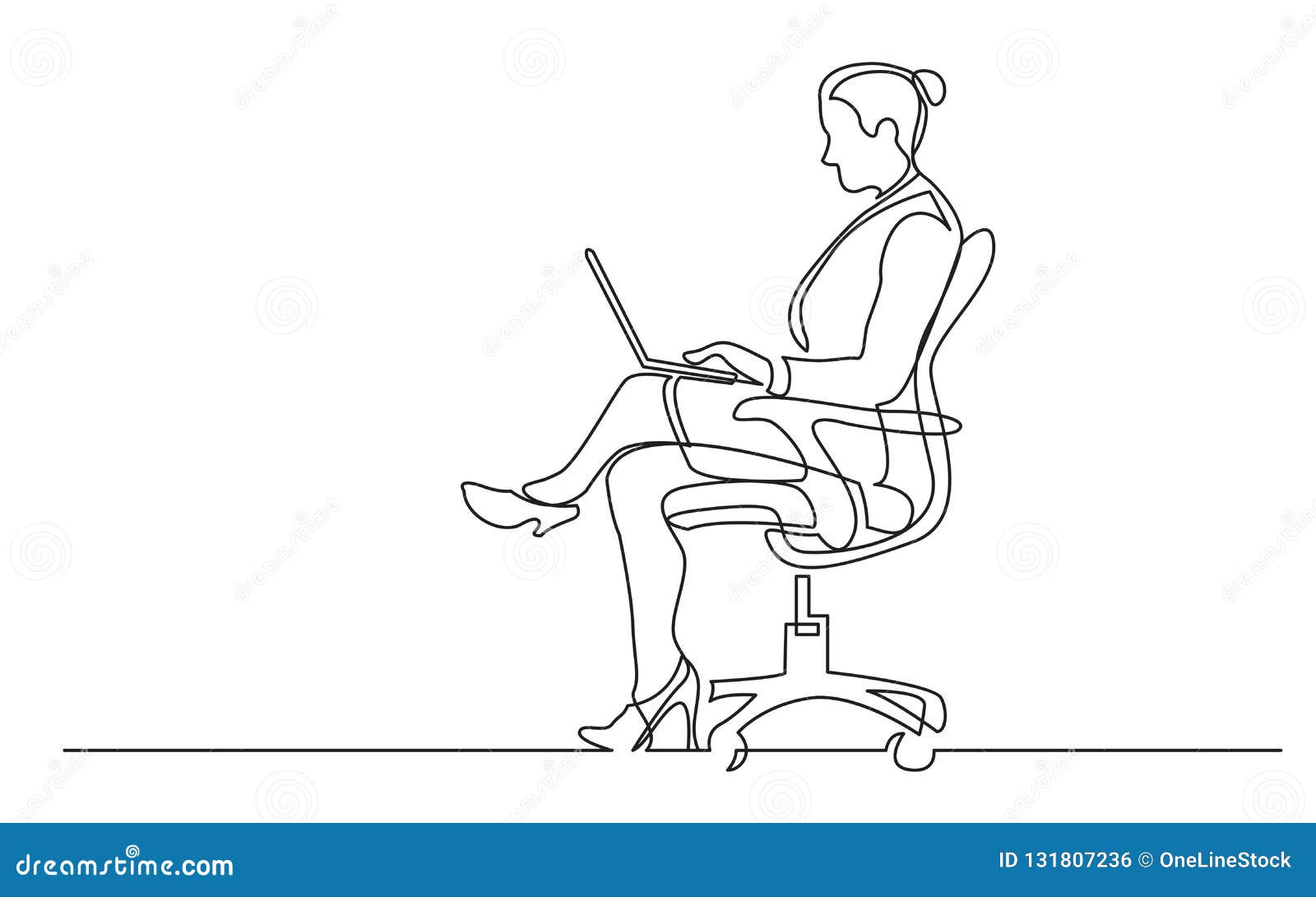 Continuous Line Drawing of Office Worker Sitting Working on Laptop ...