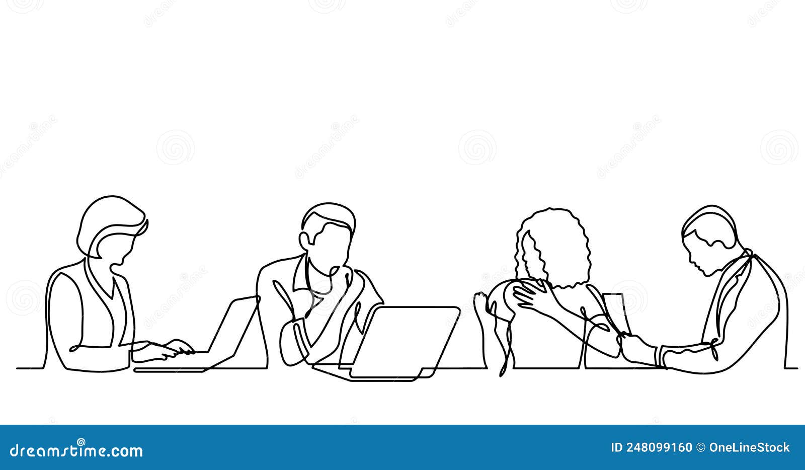 Continuous Line Drawing of Office Workers at Business Meeting Stock ...