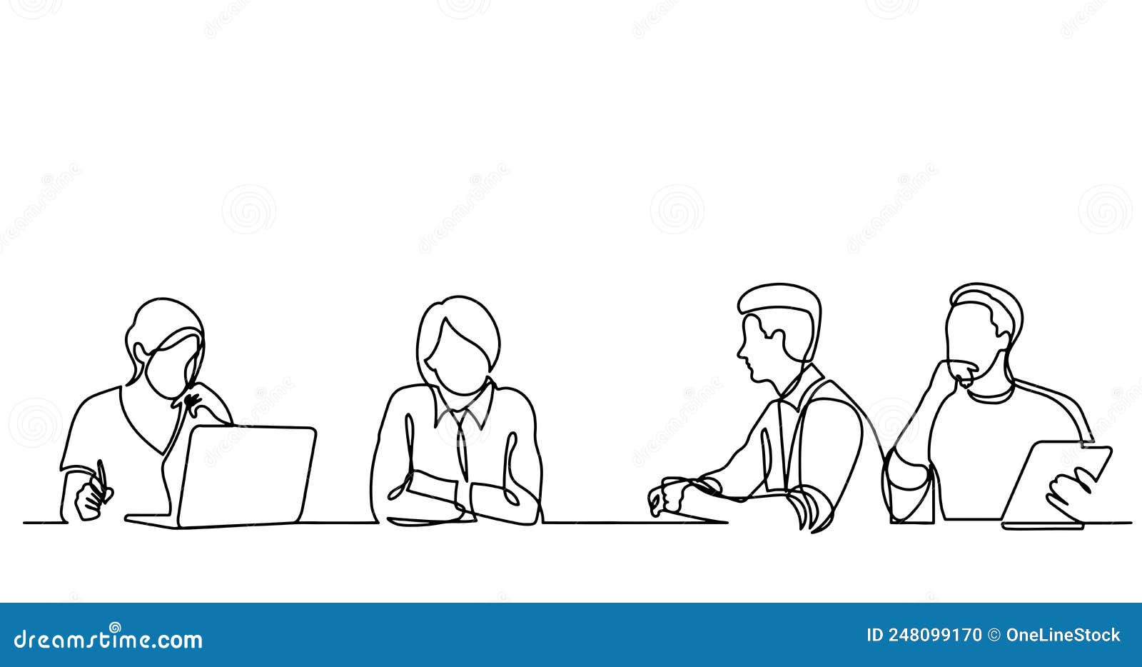 Continuous Line Drawing of Office Workers at Business Meeting Stock ...
