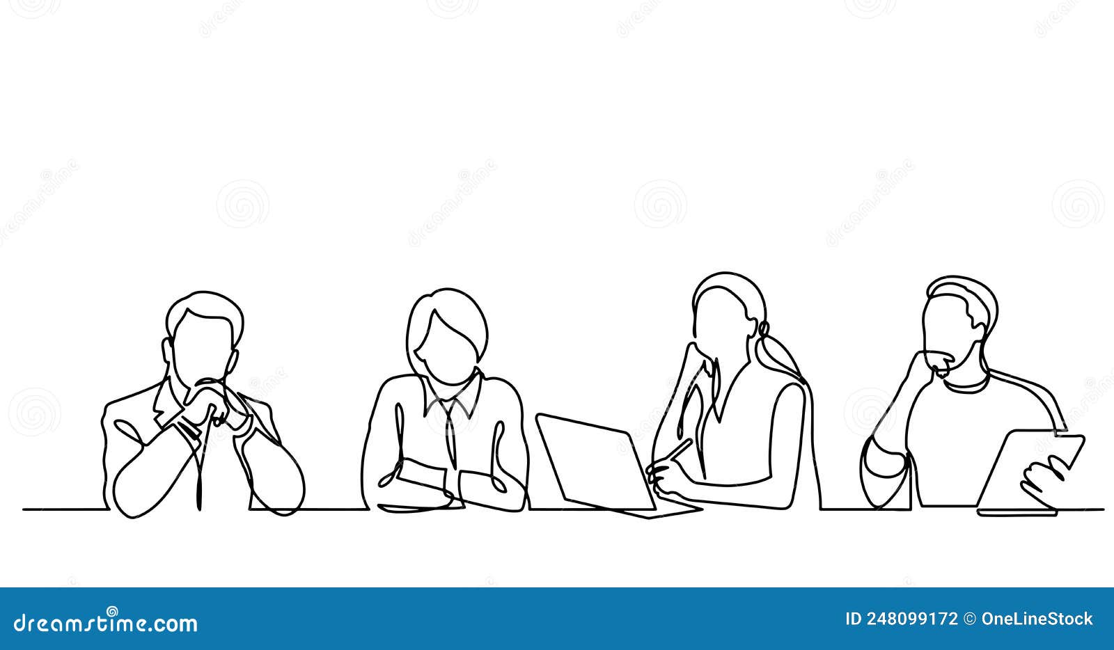 Continuous Line Drawing of Office Workers at Business Meeting Stock ...