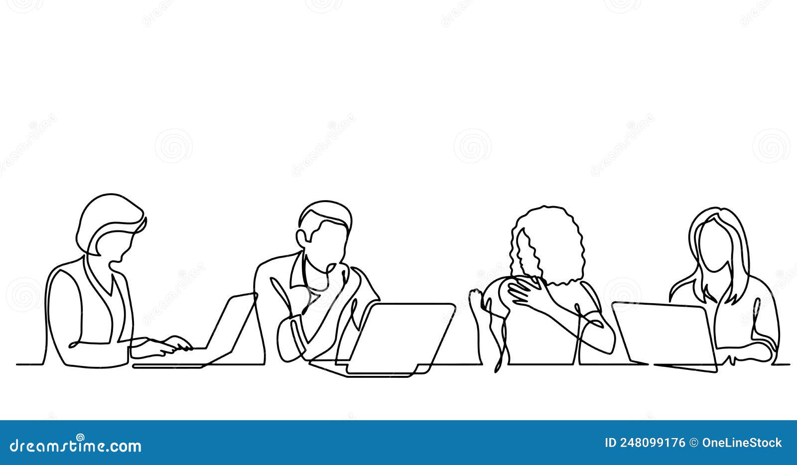Continuous Line Drawing of Office Workers at Business Meeting Stock ...