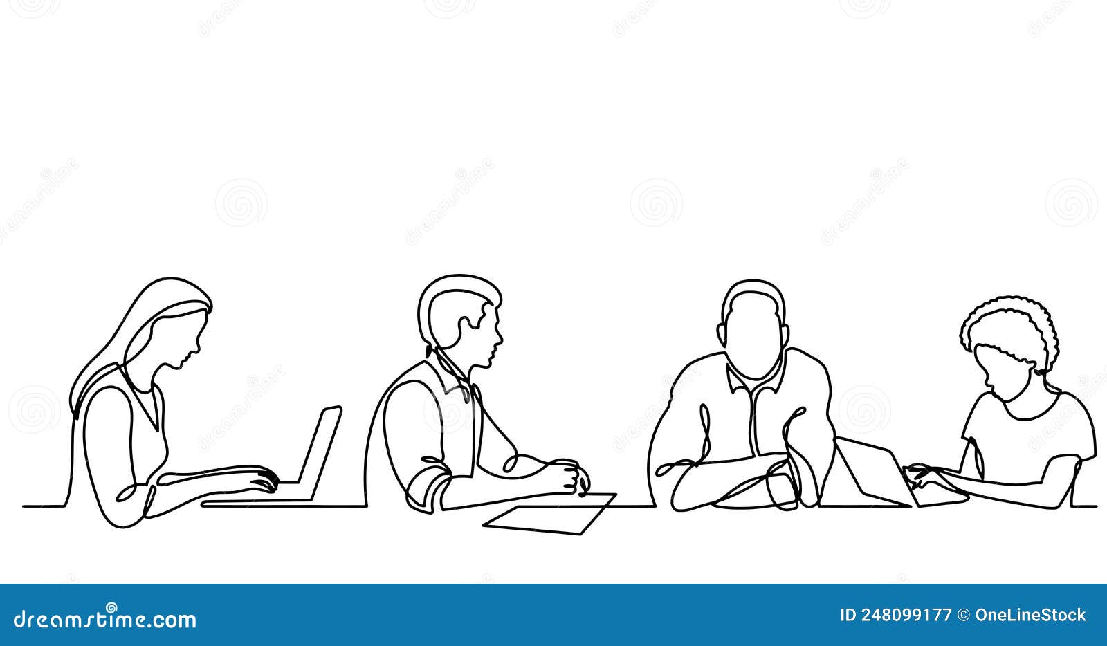 Continuous Line Drawing of Office Workers at Business Meeting Stock ...