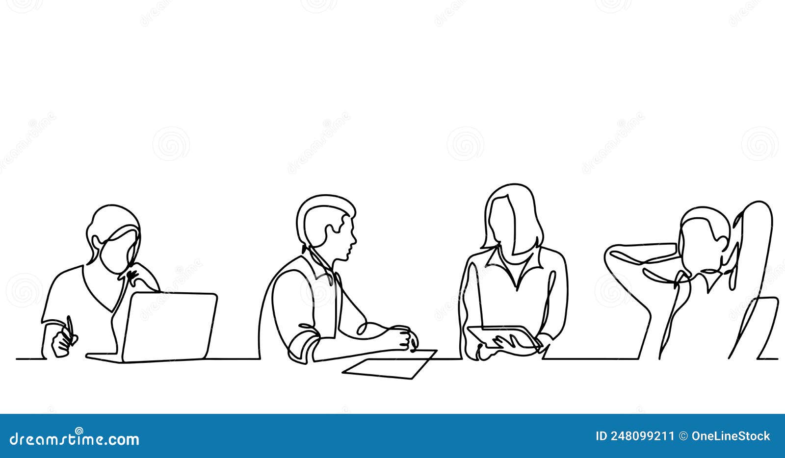 Continuous Line Drawing of Office Workers at Business Meeting Stock ...
