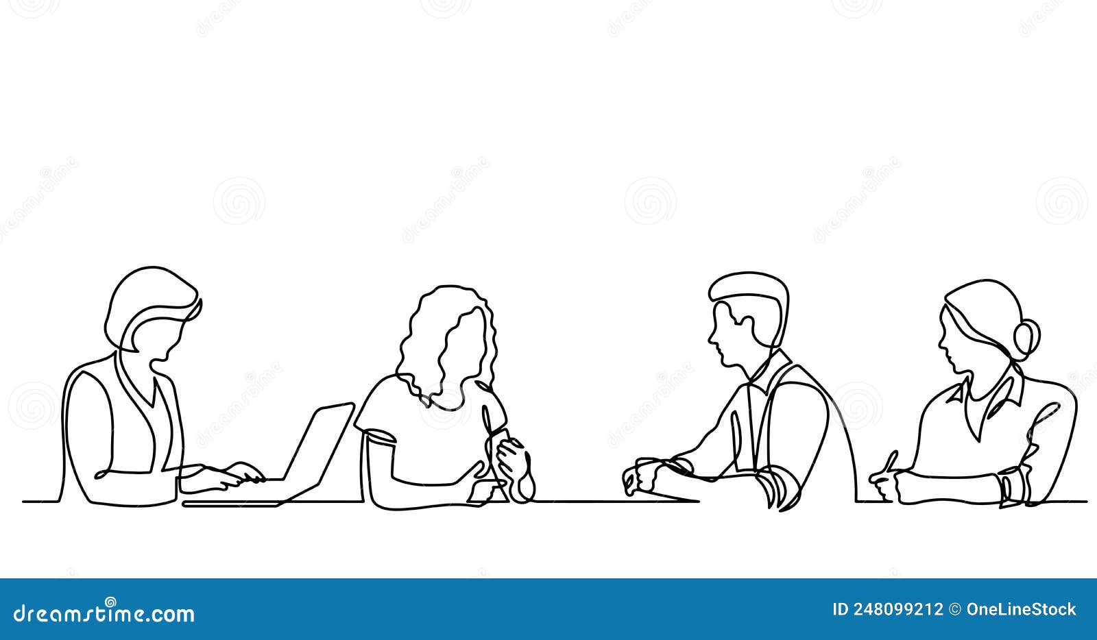 Continuous Line Drawing of Office Workers at Business Meeting Stock ...