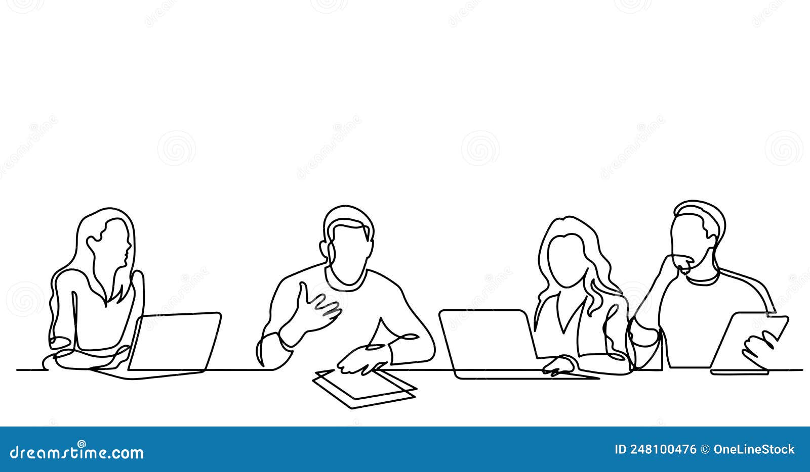 Continuous Line Drawing of Office Workers at Business Meeting Stock ...