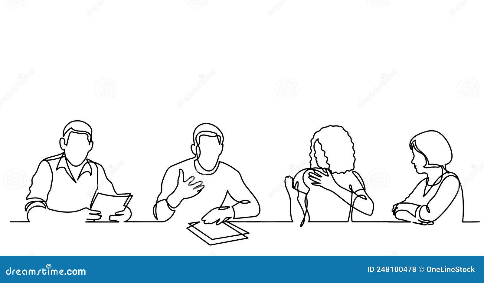 Continuous Line Drawing of Office Workers at Business Meeting Stock ...