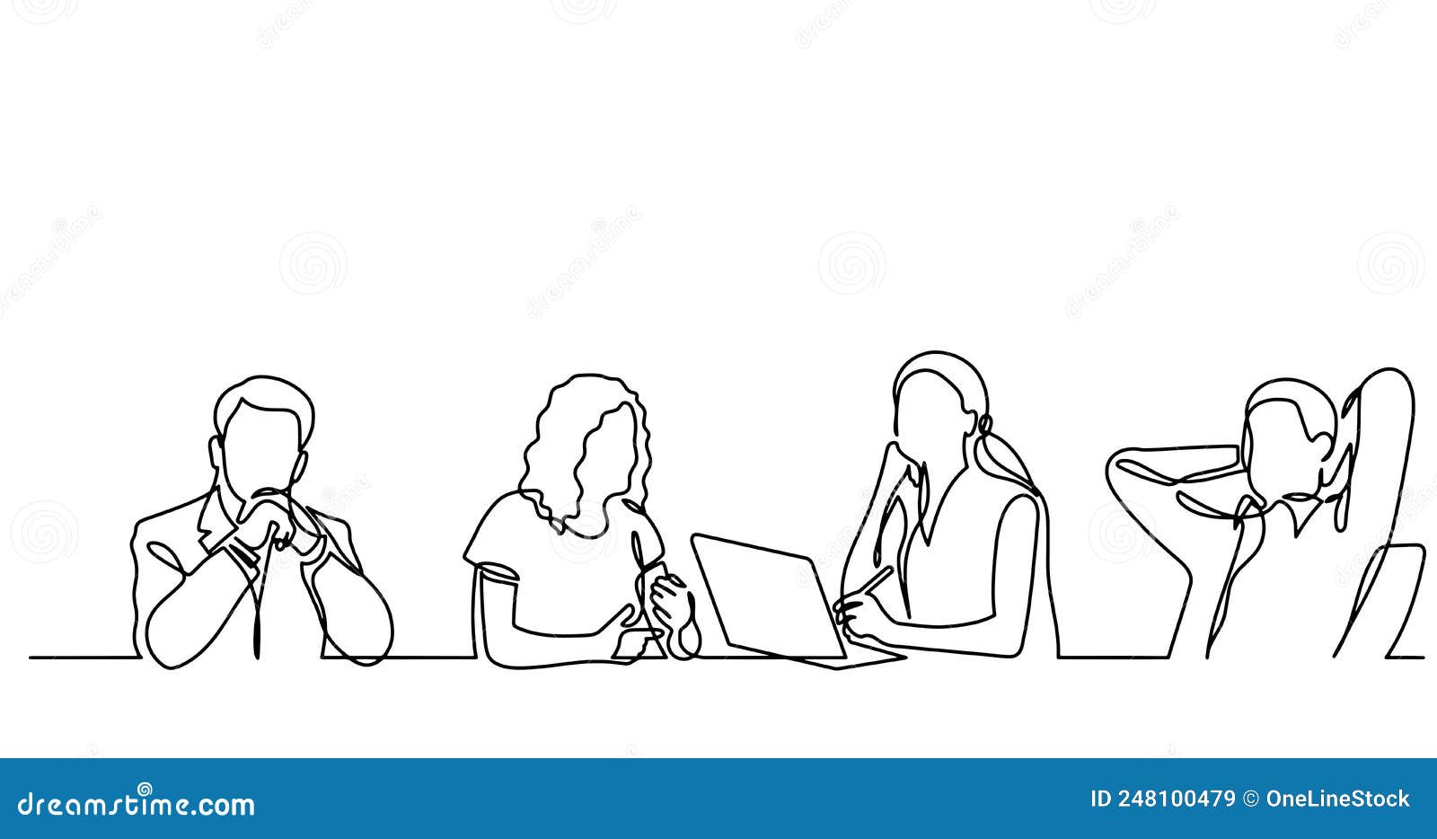 Continuous Line Drawing of Office Workers at Business Meeting Stock ...