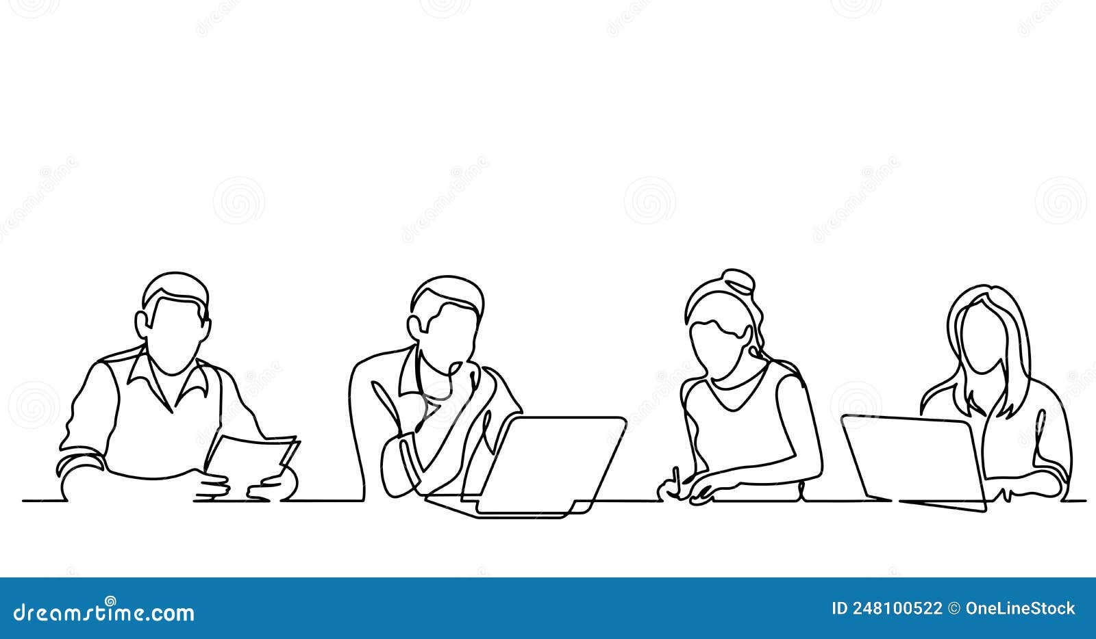 Continuous Line Drawing of Office Workers at Business Meeting Stock ...