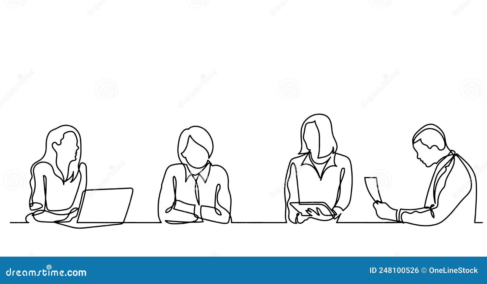 Continuous Line Drawing of Office Workers at Business Meeting Stock ...