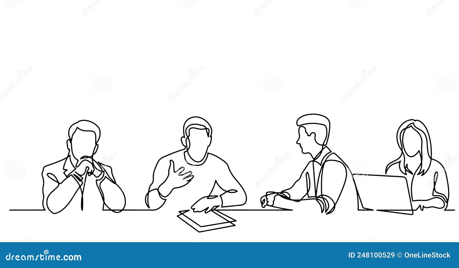 Continuous Line Drawing of Office Workers at Business Meeting Stock ...