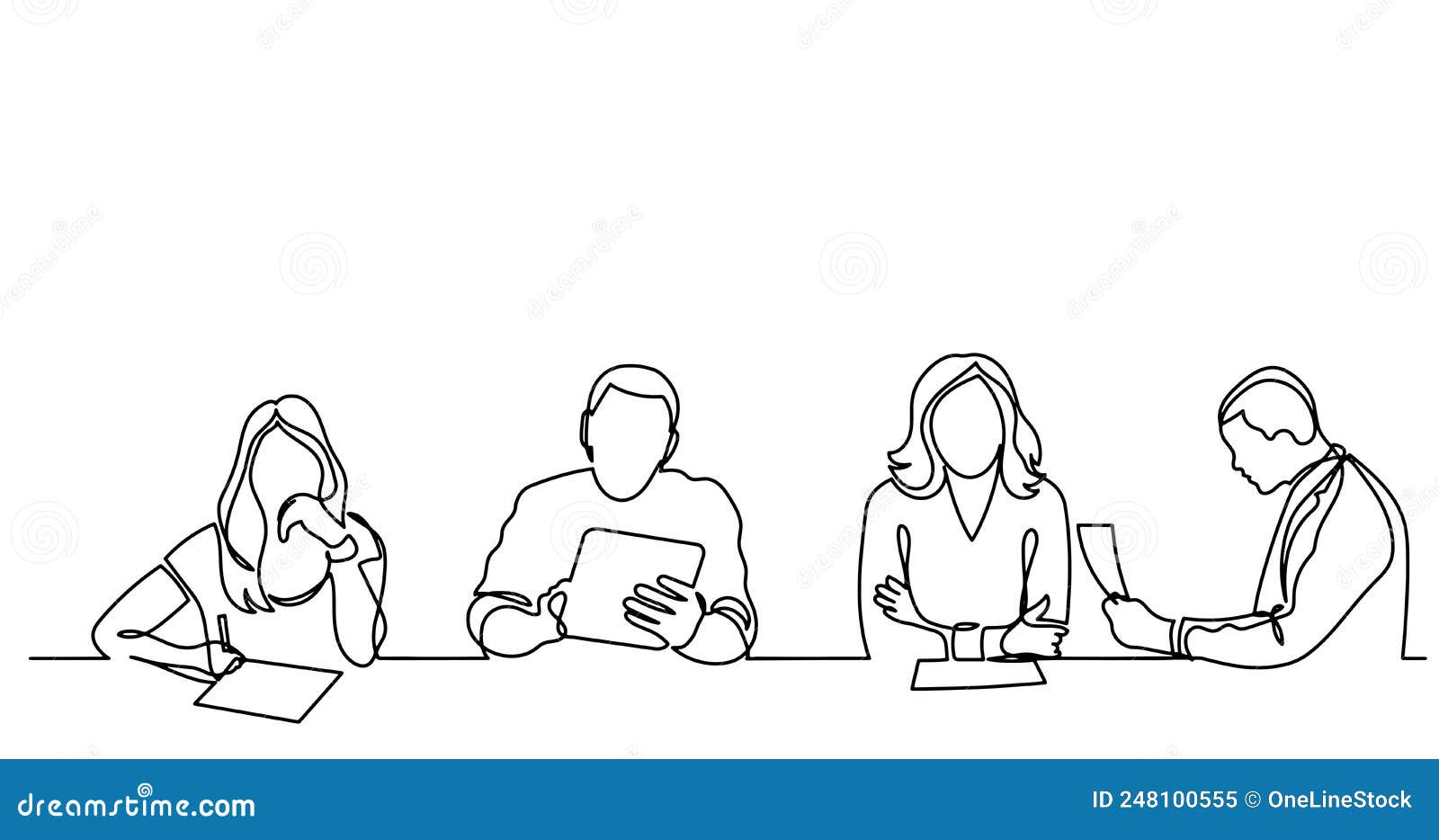 Continuous Line Drawing of Office Workers at Business Meeting Stock ...