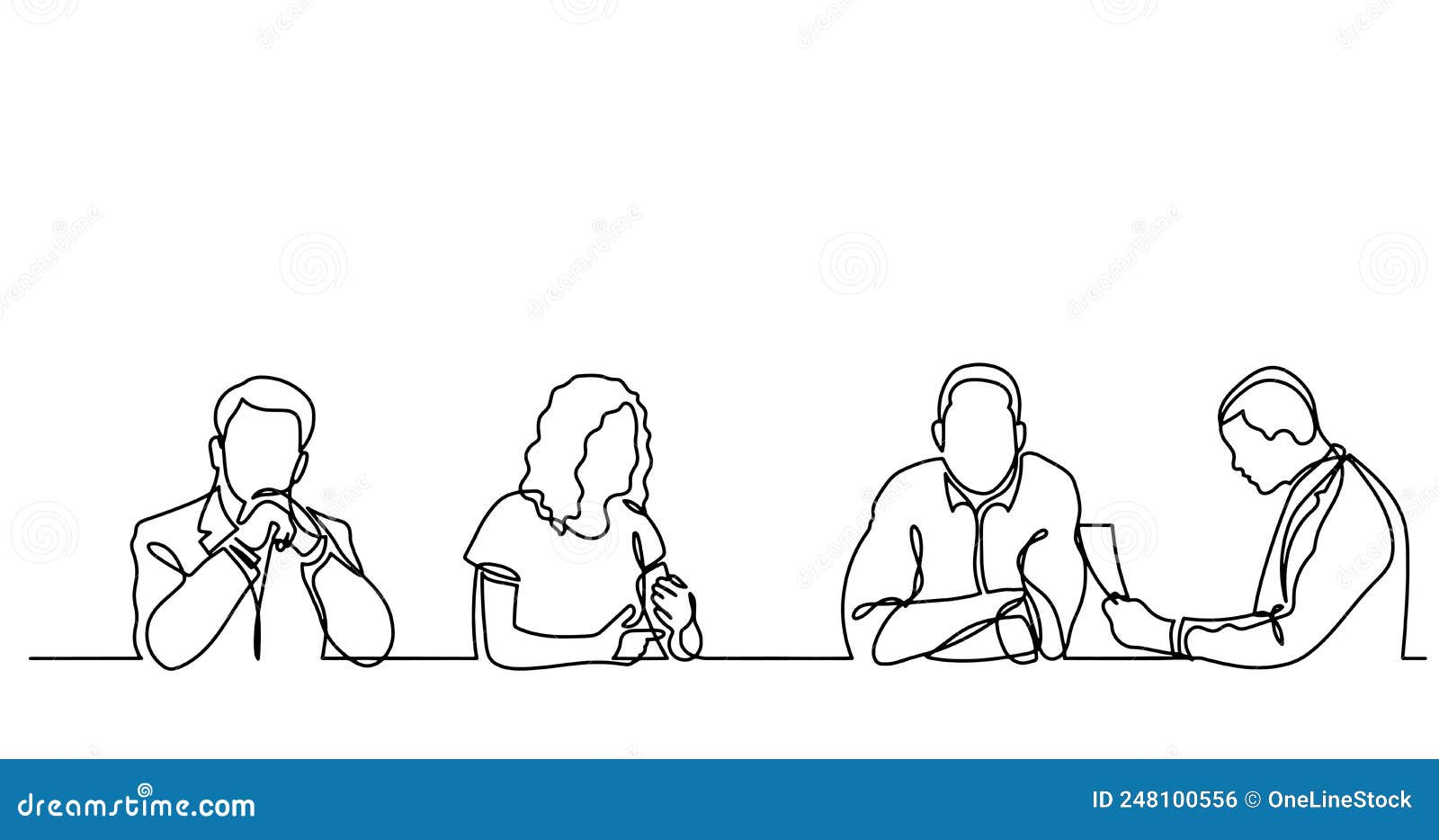 Continuous Line Drawing of Office Workers at Business Meeting Stock ...