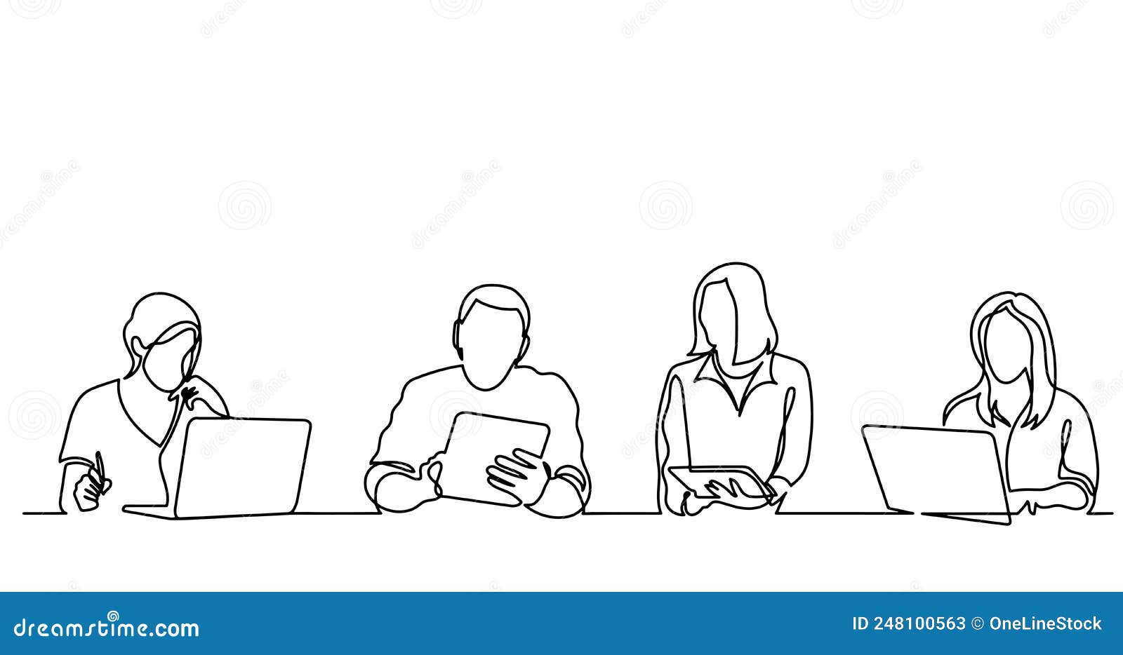 Continuous Line Drawing of Office Workers at Business Meeting Stock ...