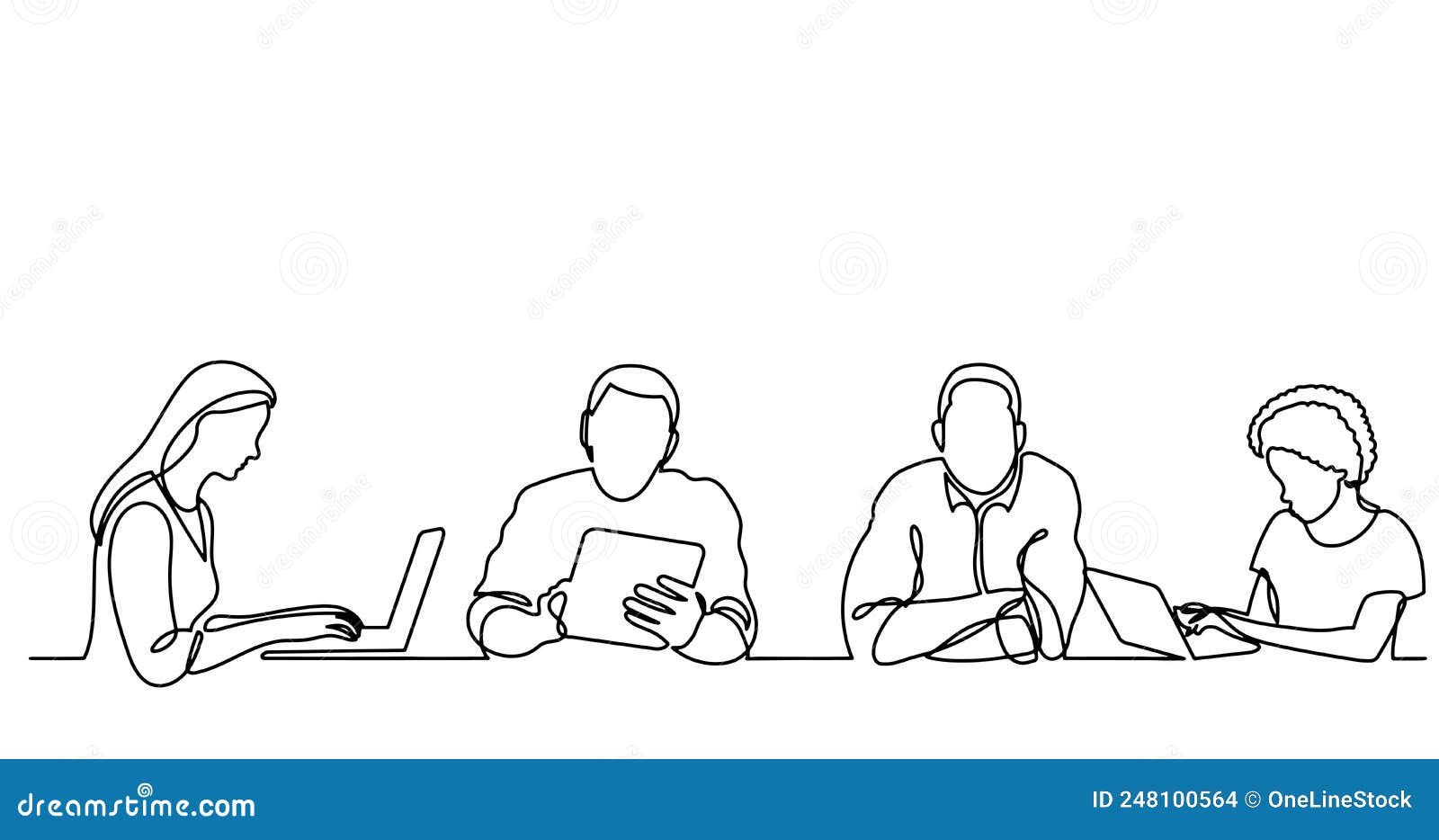 Continuous Line Drawing of Office Workers at Business Meeting Stock ...