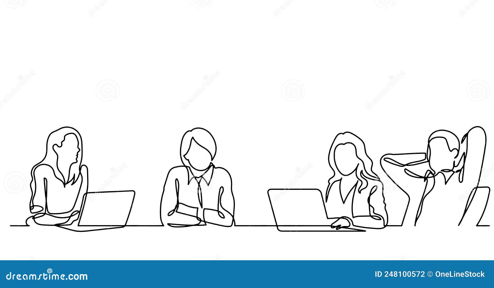 Continuous Line Drawing of Office Workers at Business Meeting Stock ...