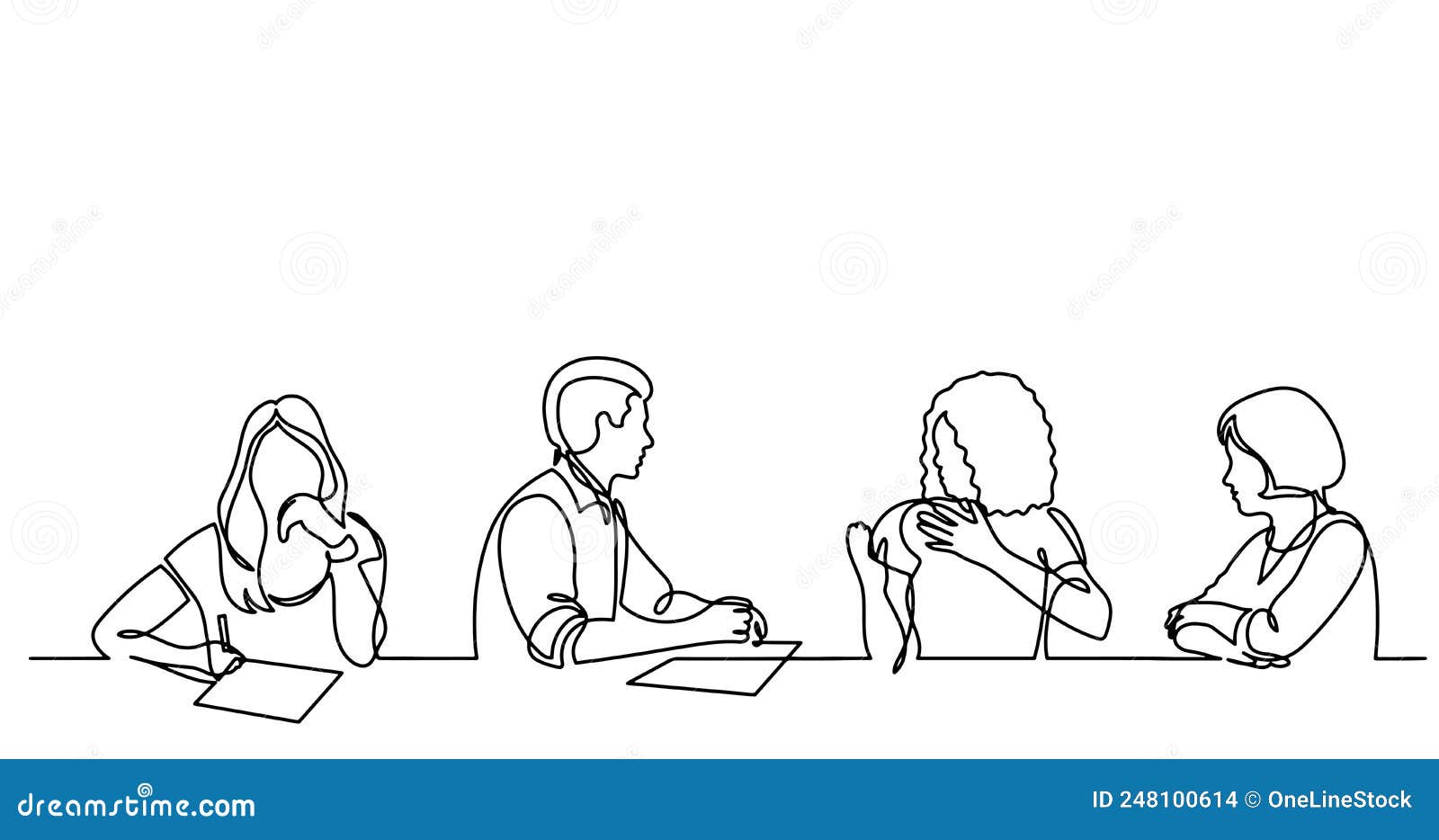 Continuous Line Drawing of Office Workers at Business Meeting Stock ...