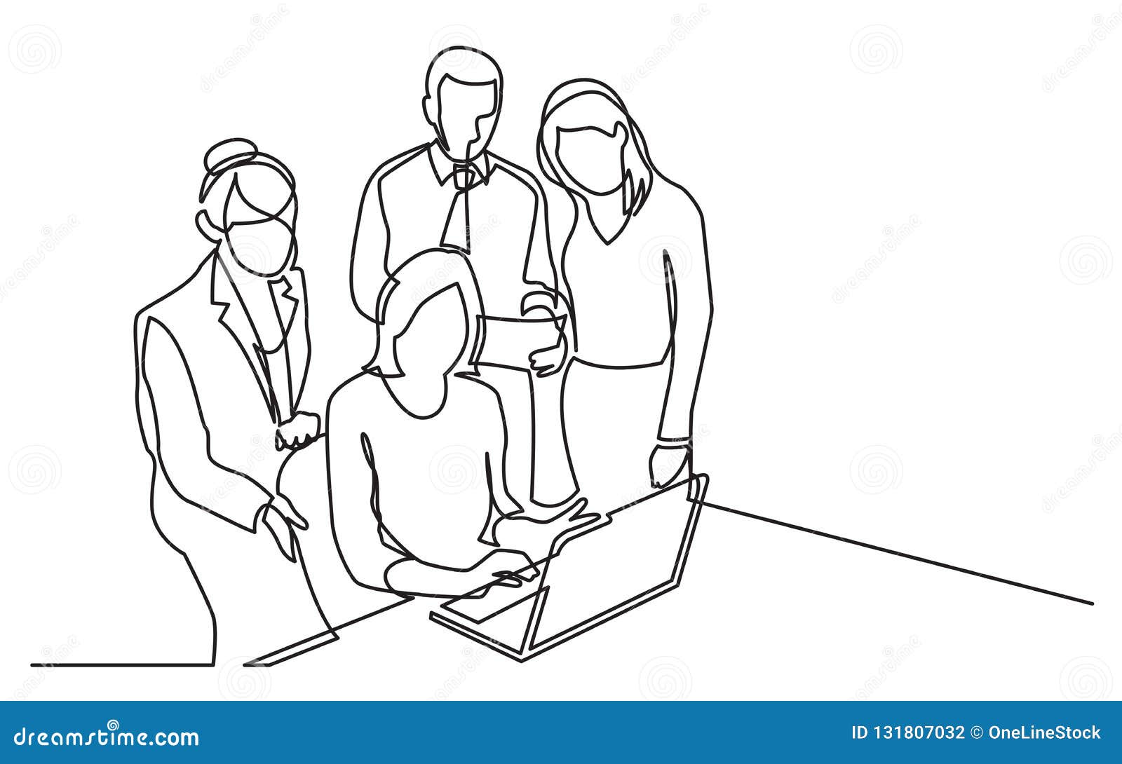 Continuous Line Drawing of Office Workers Discussion with Laptop ...