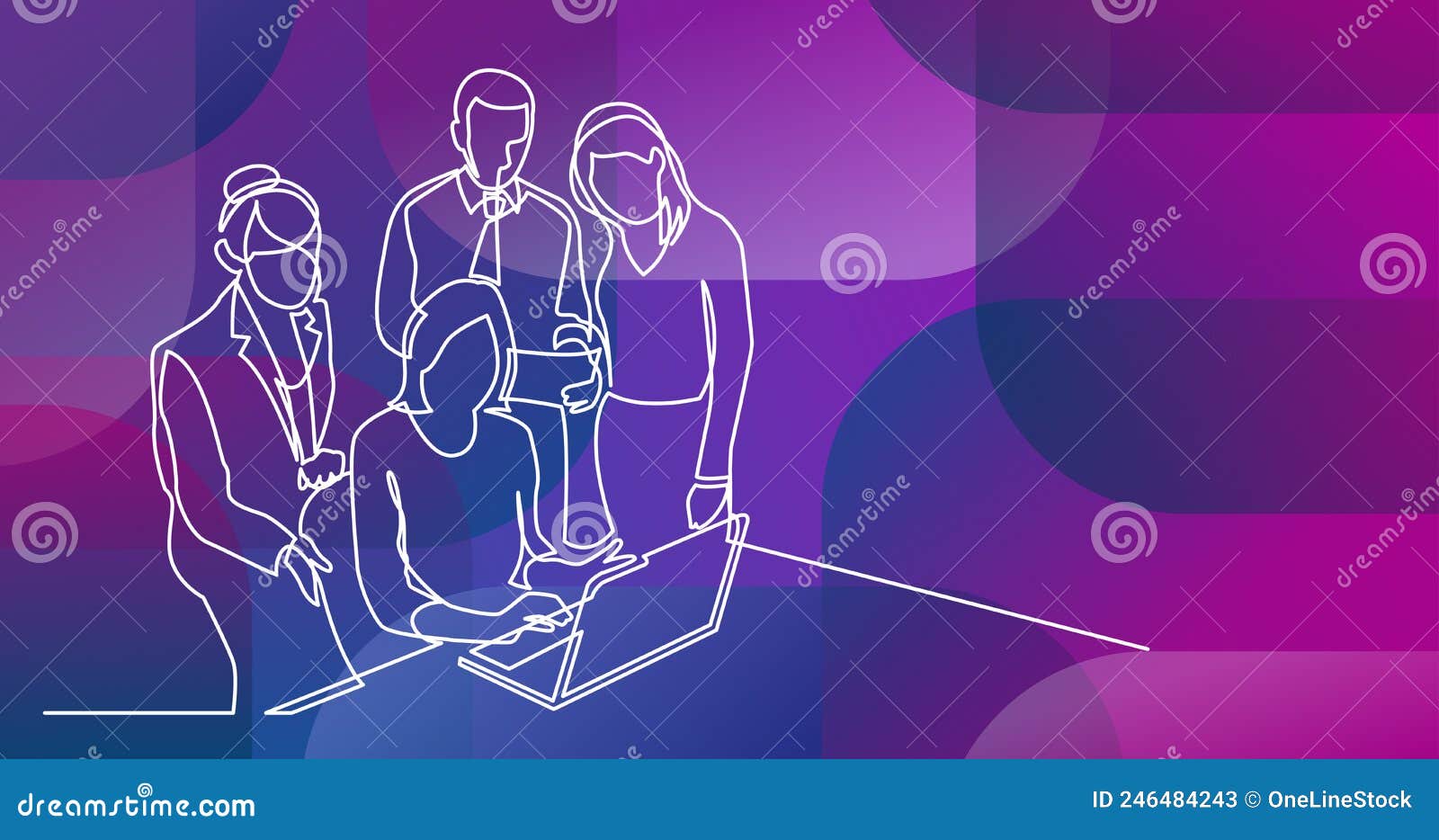 Continuous Line Drawing of Office Workers Discussion with Laptop ...