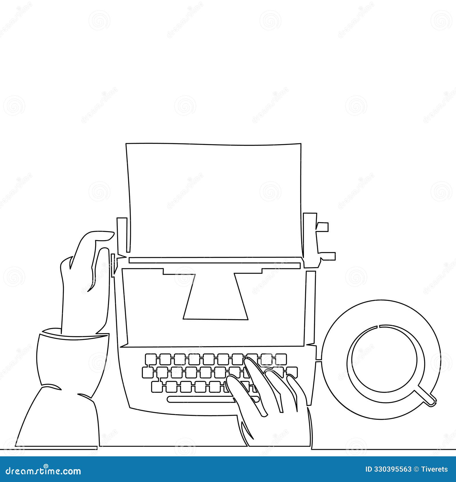 Continuous Line Drawing Old Vintage Typewriter, Retro Keyboard Icon ...