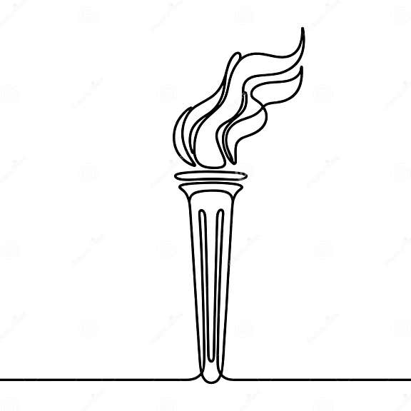 Continuous Line Drawing of the Olympic Torch. Single Line Drawing of ...
