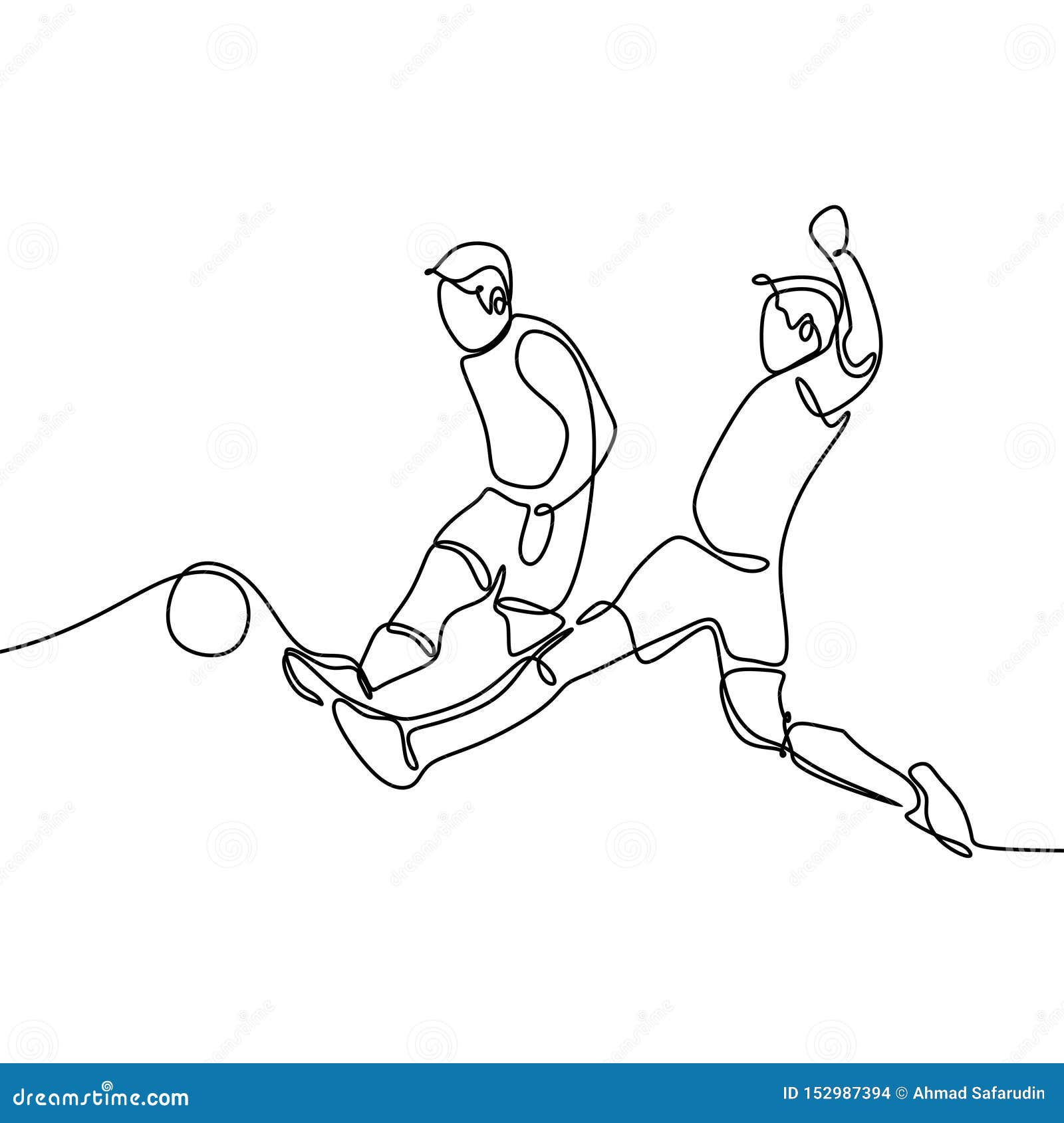 Continuous Line Drawing or One Line Drawing of Two Soccer Players ...