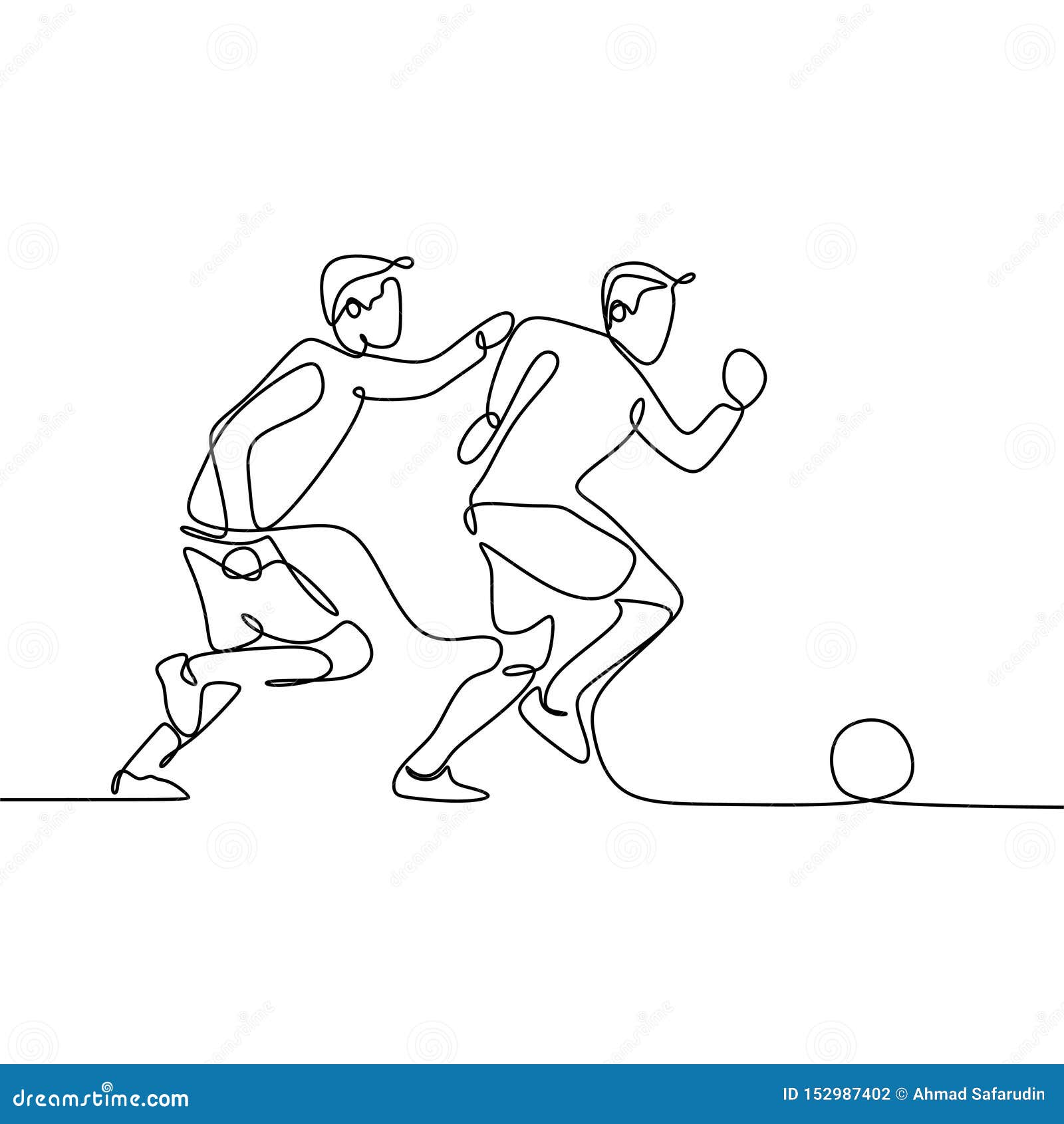 Continuous Line Drawing or One Line Drawing of Two Soccer Players ...