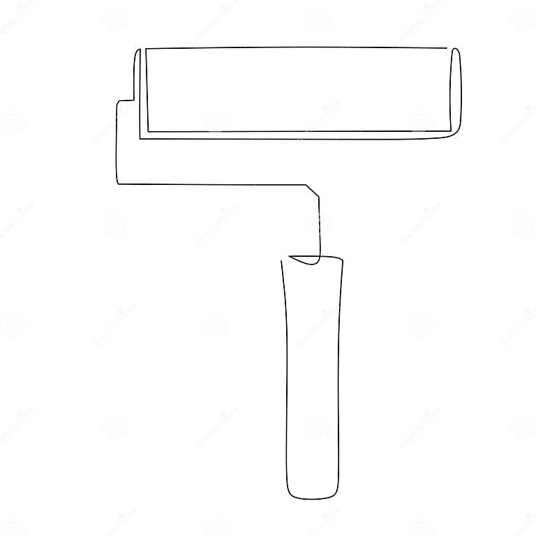 Continuous Line Drawing of a Paint Roller. Tools Used for Painting ...